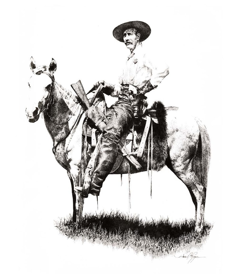 TEXAS RANGER Pencil Drawing Cowboy Art Print by Artist DJ - Etsy