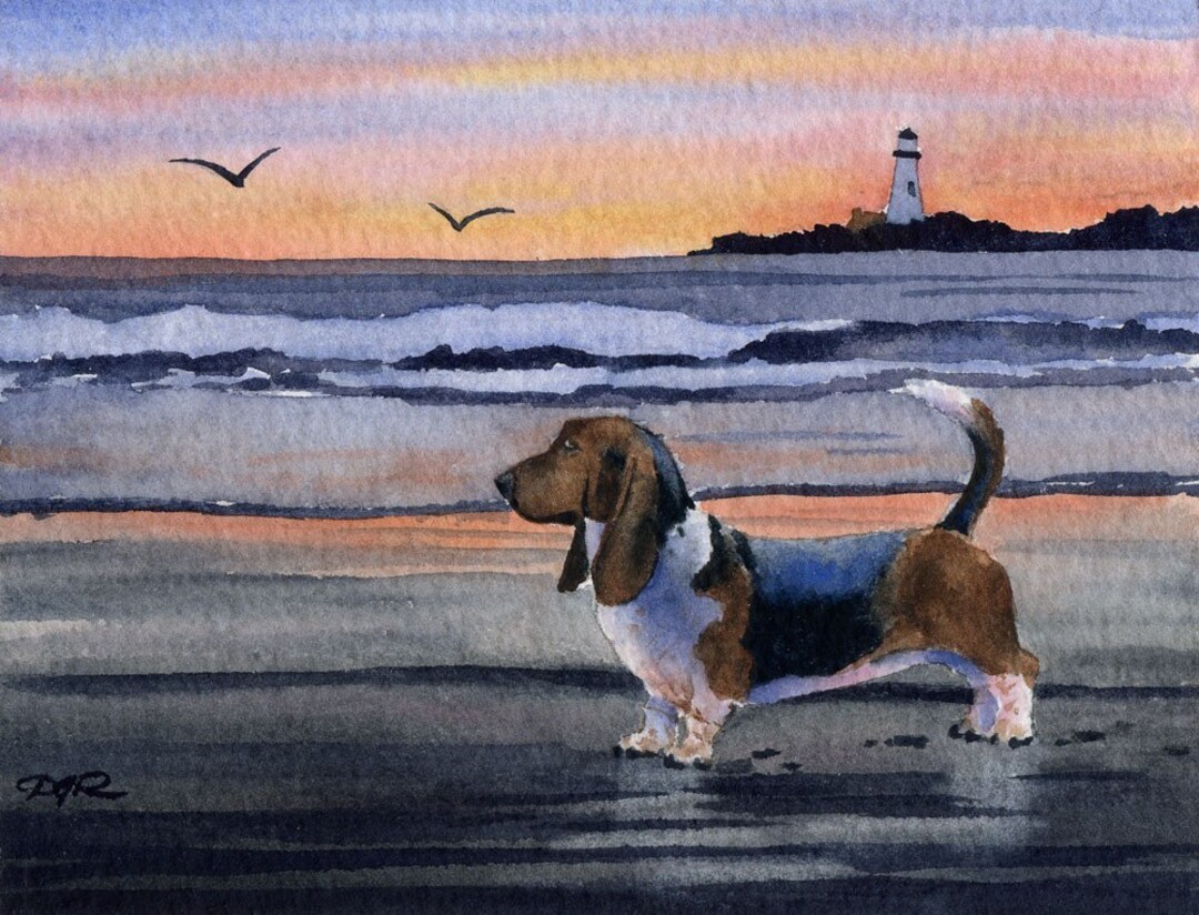 Basset Hound Art Print basset HOUND Sunset by Artist D J Rogers - Etsy