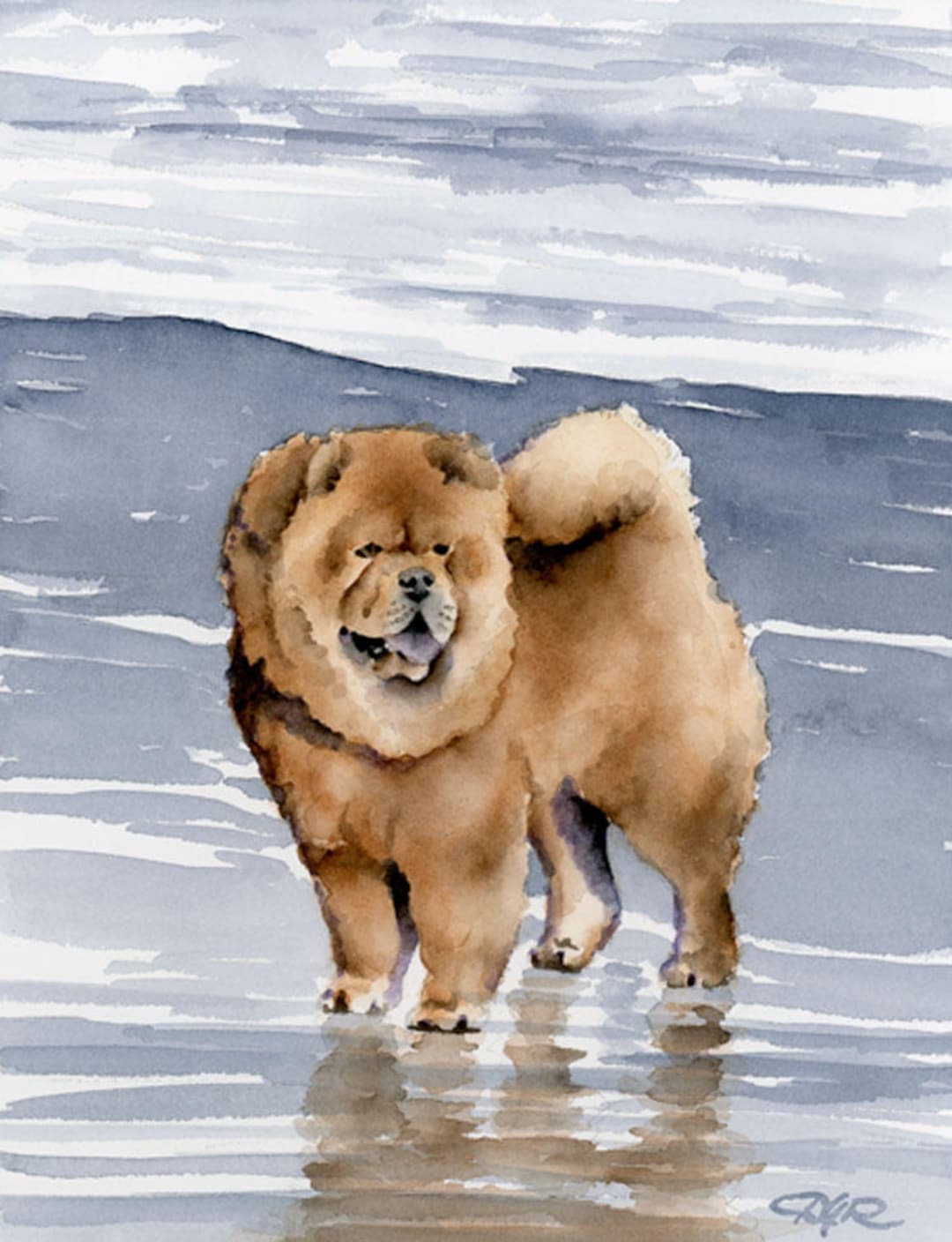 CHOW CHOW Art Print Watercolor chow Chow at the Beach by Artist DJ ...