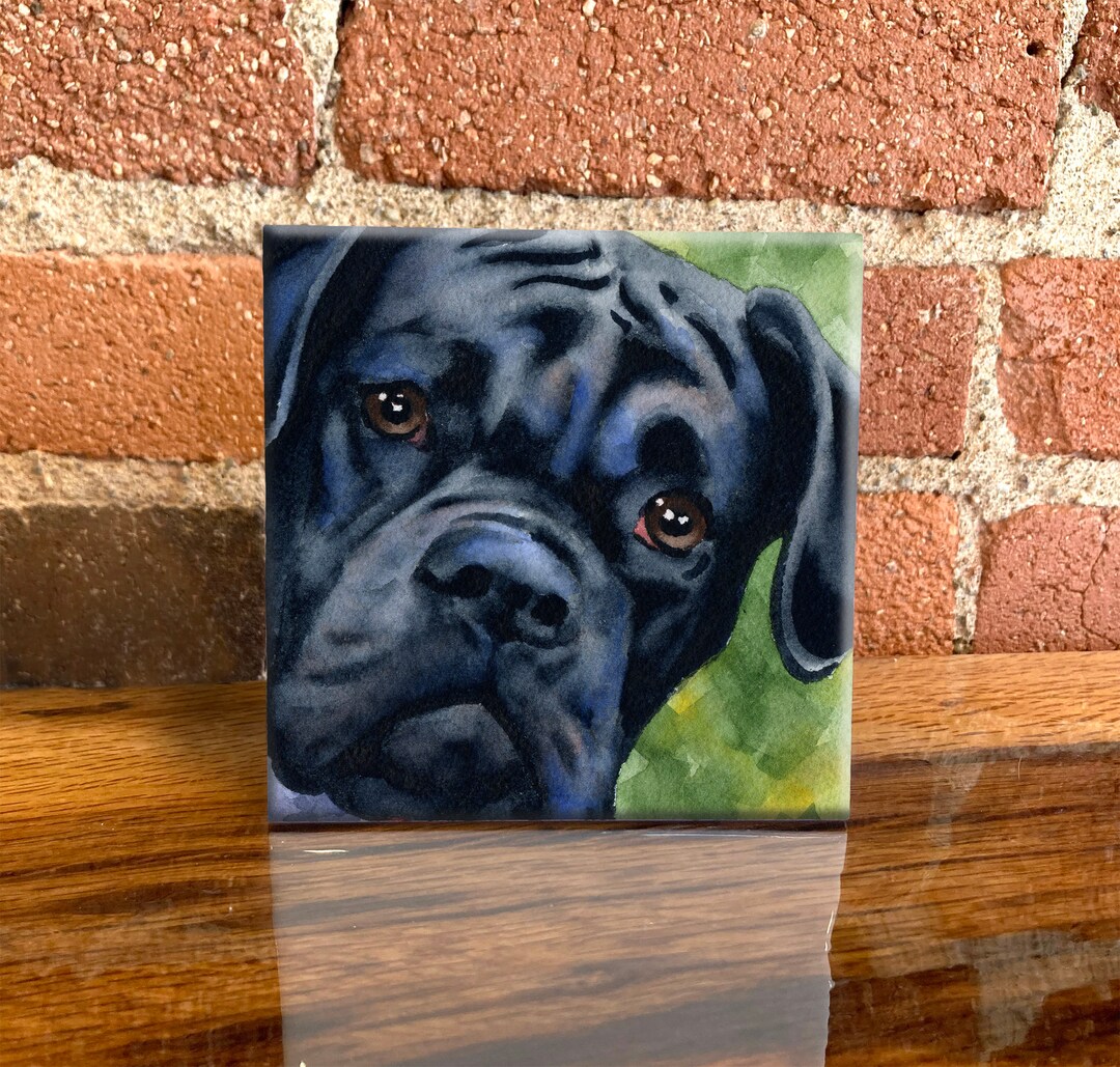 Black Boxer Ceramic Tile - Black Boxer Decorative Tile - Dog Lover Gift ...