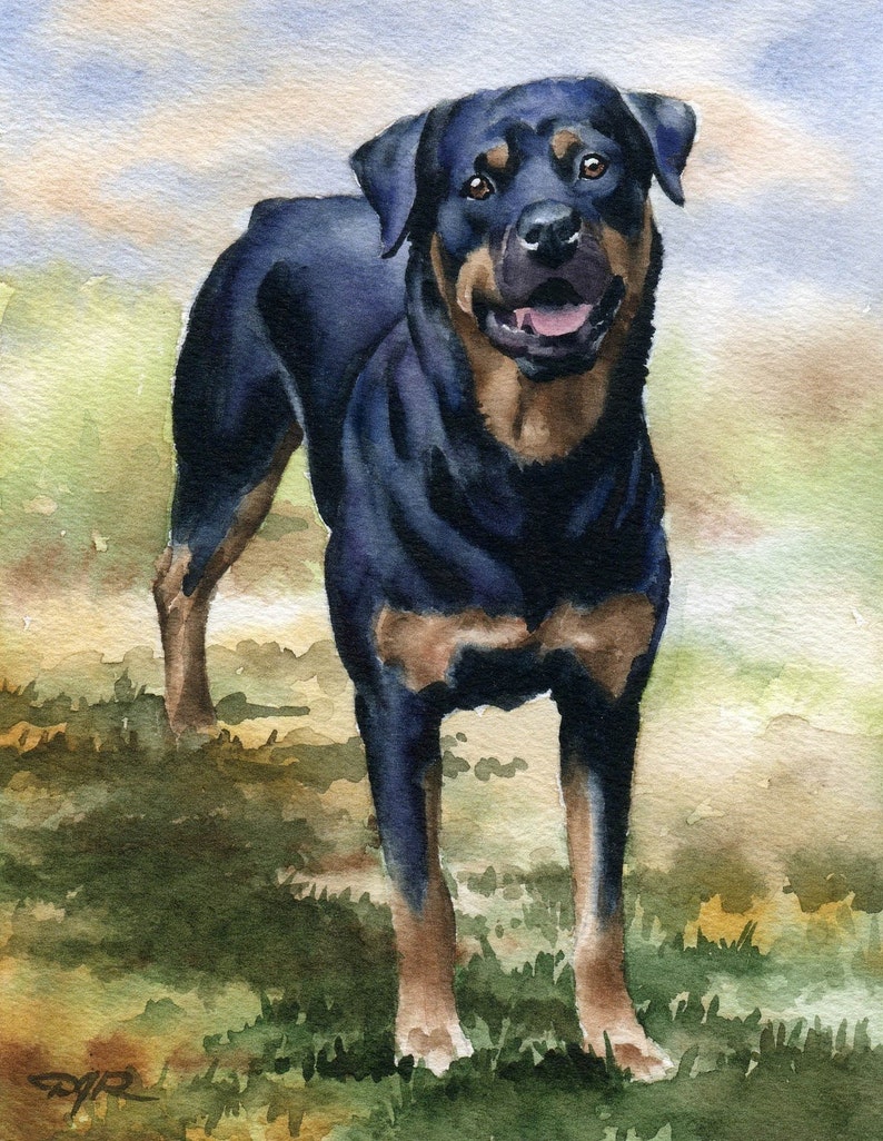 ROTTWEILER Art Print Watercolor by Watercolor Artist D J - Etsy