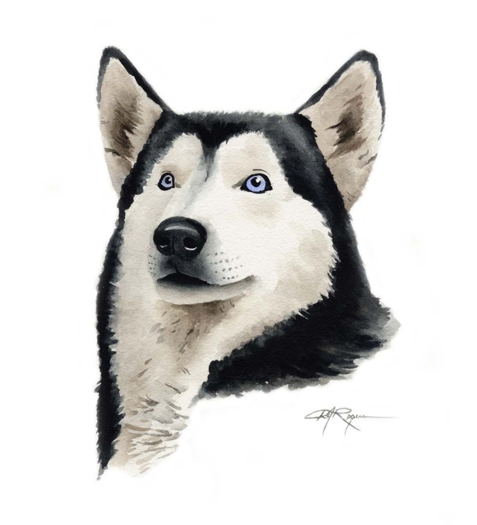 SIBERIAN HUSKY Dog Watercolor Painting Art Print by Artist DJ - Etsy
