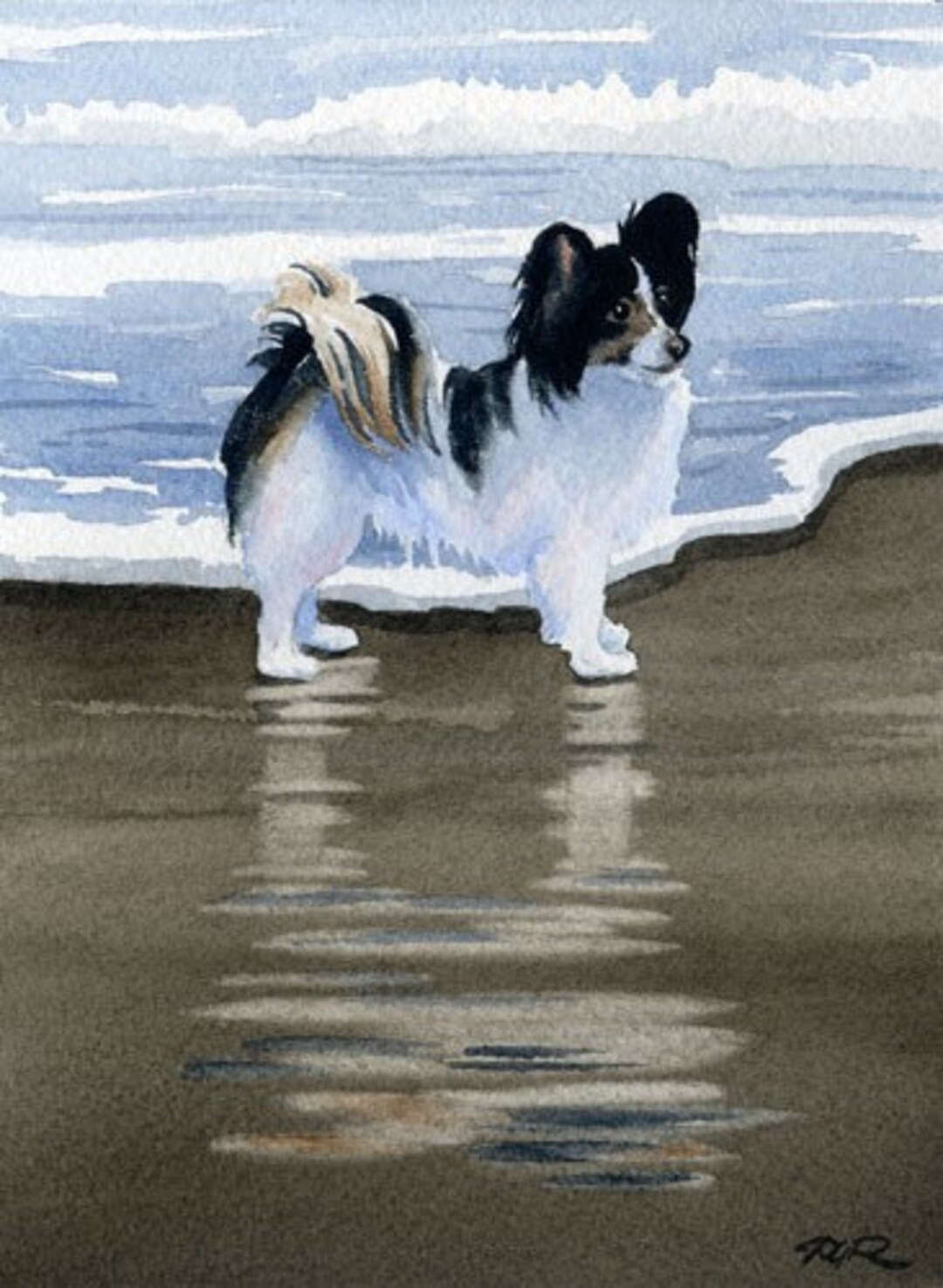 Papillon Art Print "papillon at Beach" Watercolor by DJ Rogers - Etsy