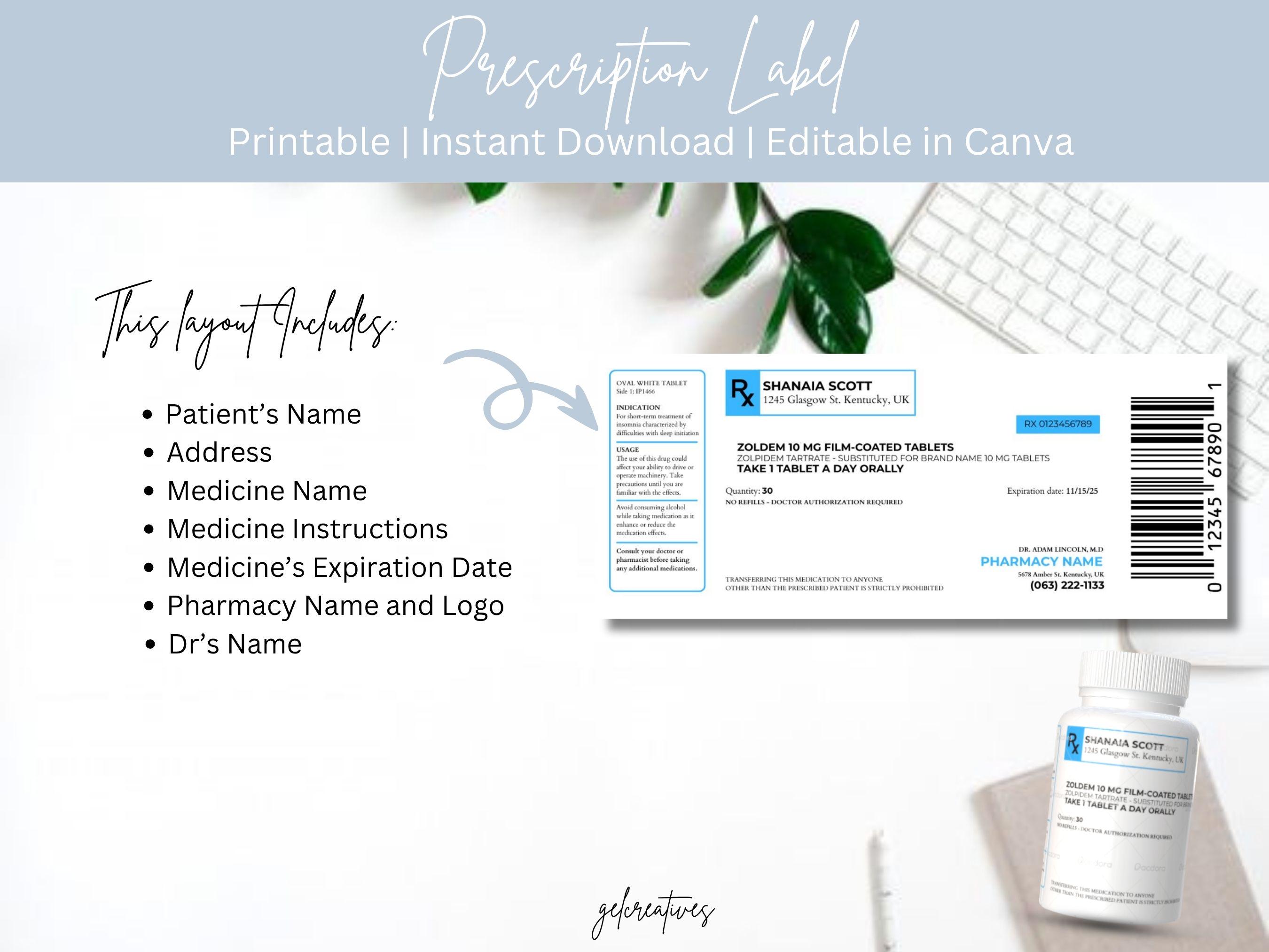 Editable Prescription Label Template | Pharmacy Bottle RX Label ...