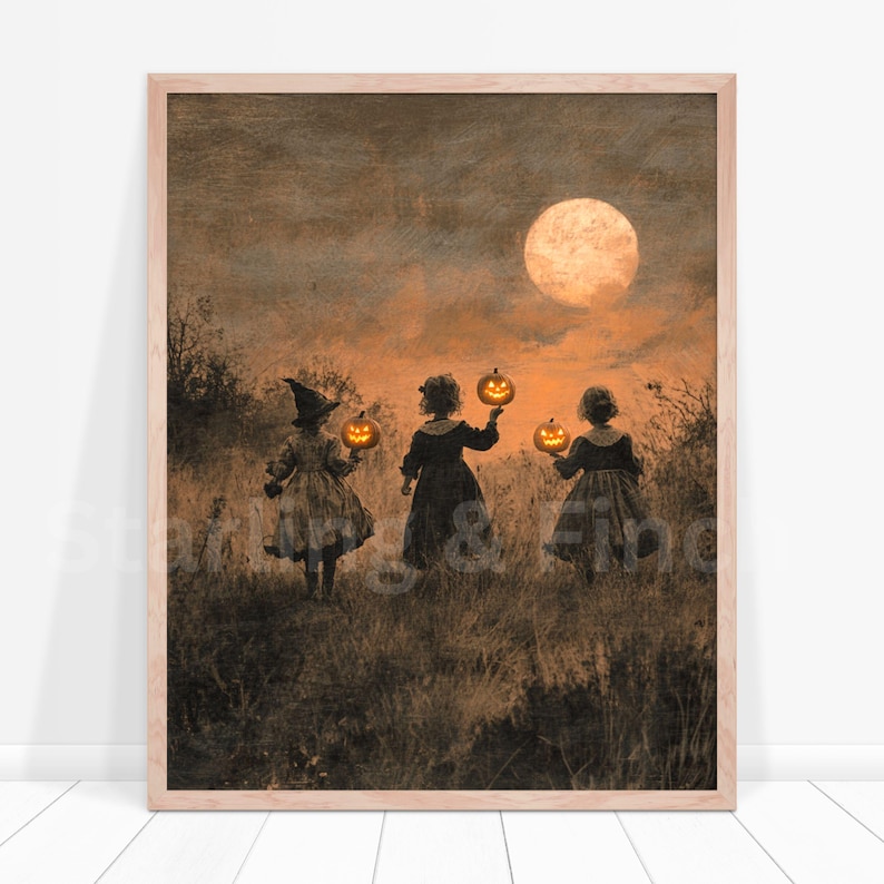Vintage 3 Little Witches Halloween Wall Art, Autumn Oil Painting Style ...
