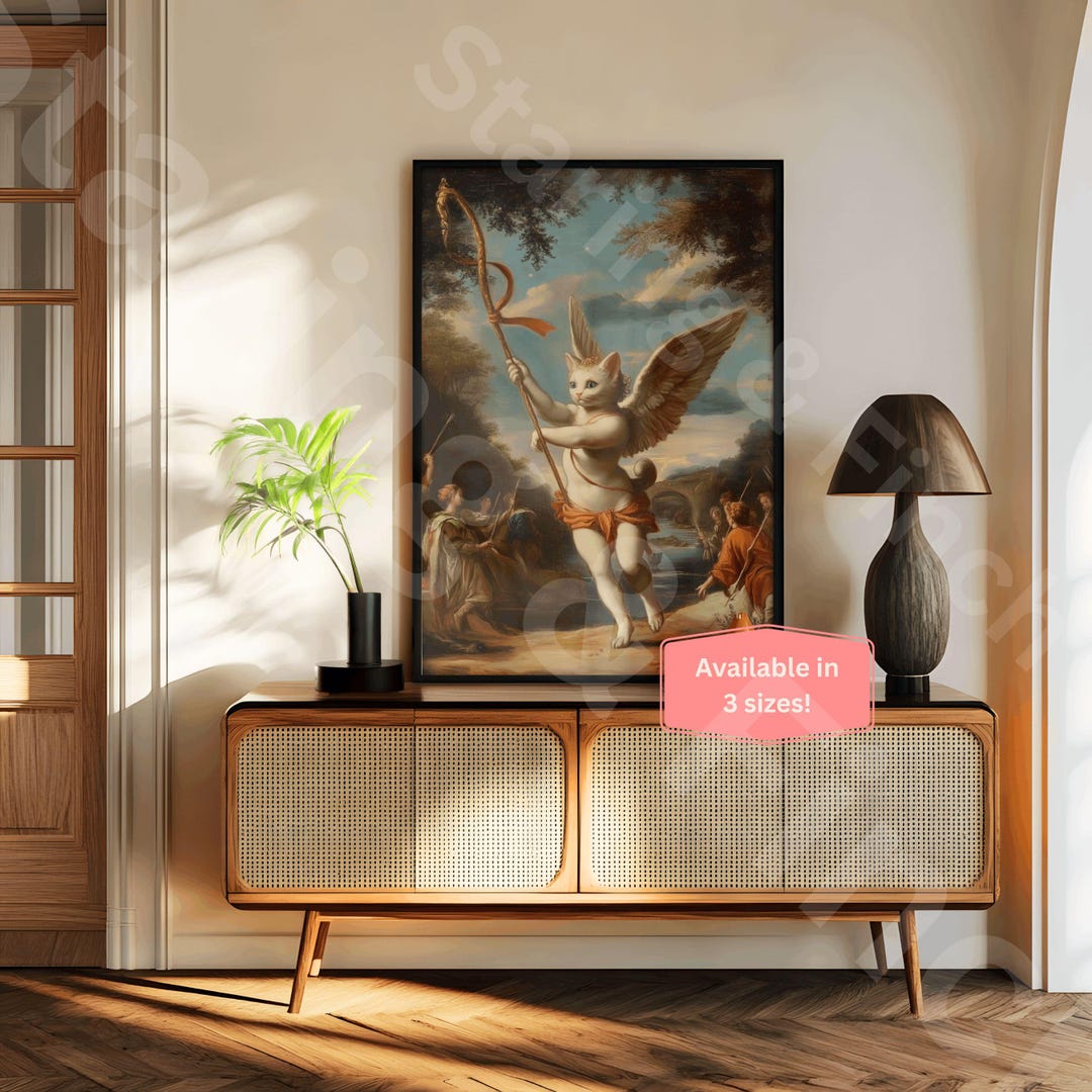 Neoclassical Inspired Funny Cat Poster Gift for Teen | Bar Cart Art ...