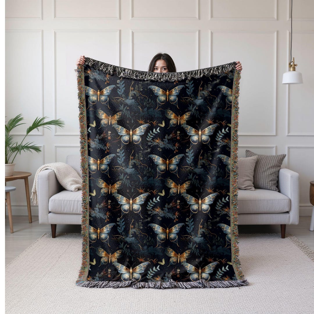 Woven Moths Blanket | Moth Blanket | Moth Throw Blanket | Dark Academia ...