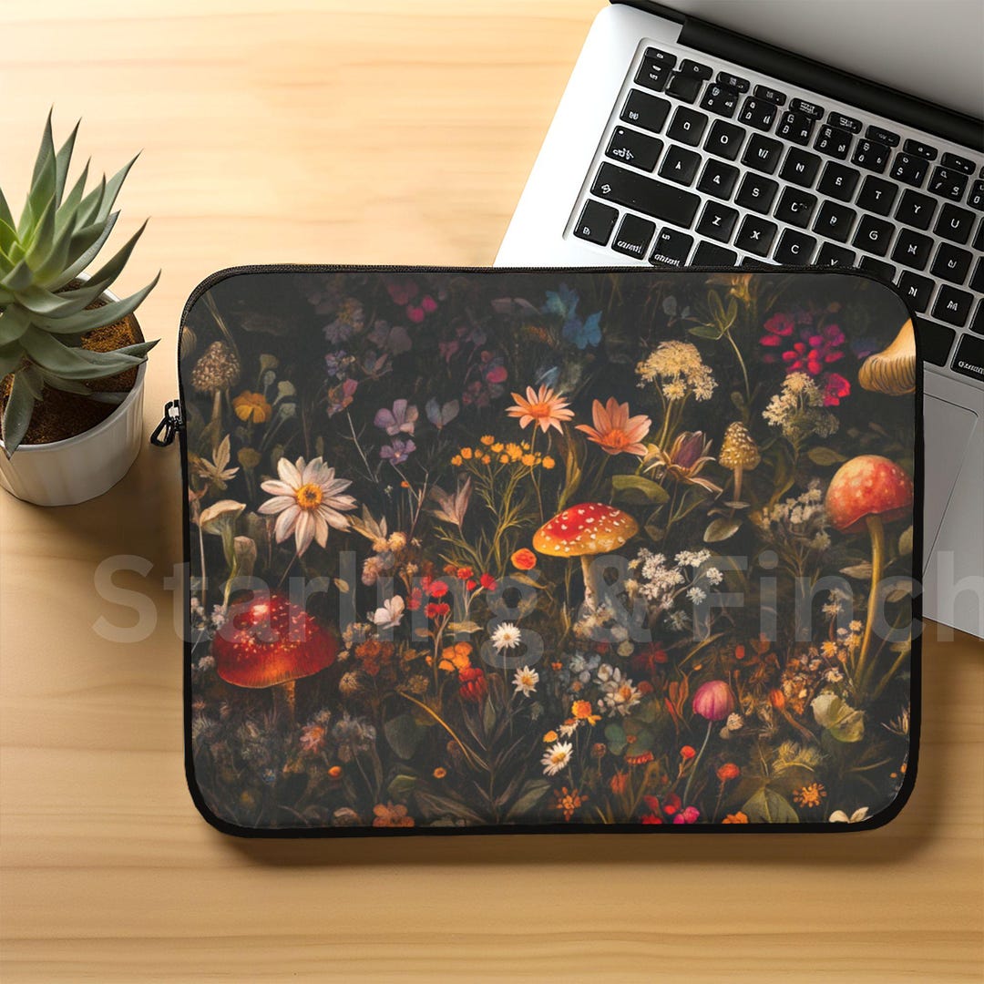 Cottagecore Floral Mushroom Laptop Sleeve Gift for Students Nature ...