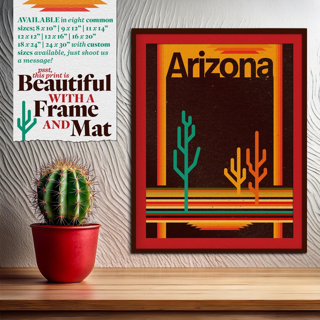 Modern Arizona Retro Desert Print – Vintage Halftone-inspired Fine Art ...