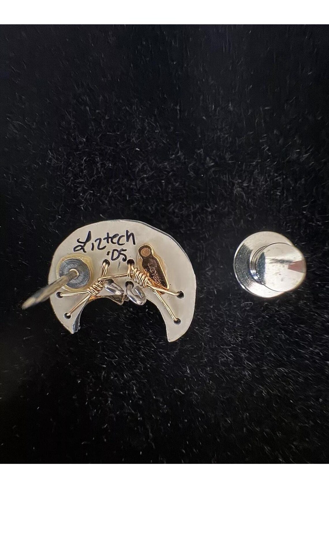Liztech Celestial Moon Pin Signed Artisan Silver Gold Purple Green ...
