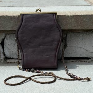 Brown Leather Purse Pocketbook With Mesh and Beads Strap - Hand Made ...