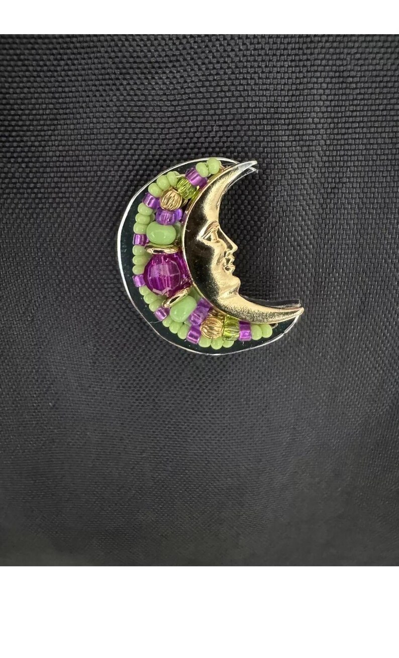Liztech Celestial Moon Pin Signed Artisan Silver Gold Purple Green ...