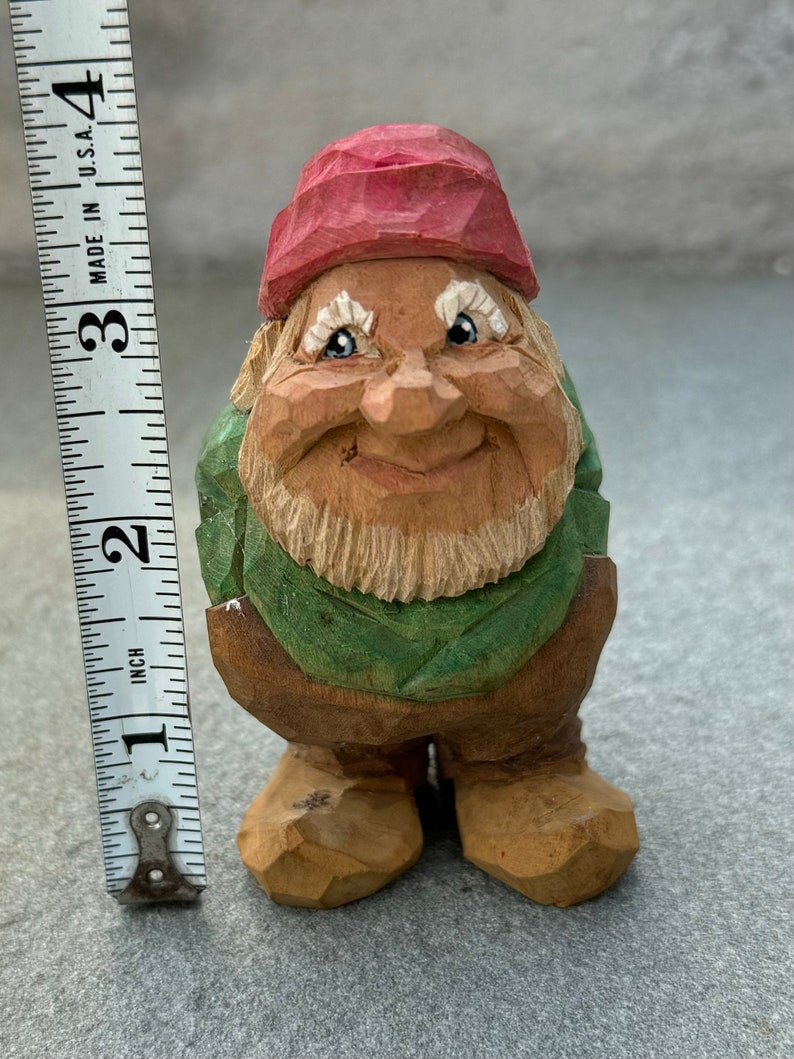 Vintage Scandinavian Hand Carved & Painted Wood Gnome Figure 3 5/8"x 2 ...