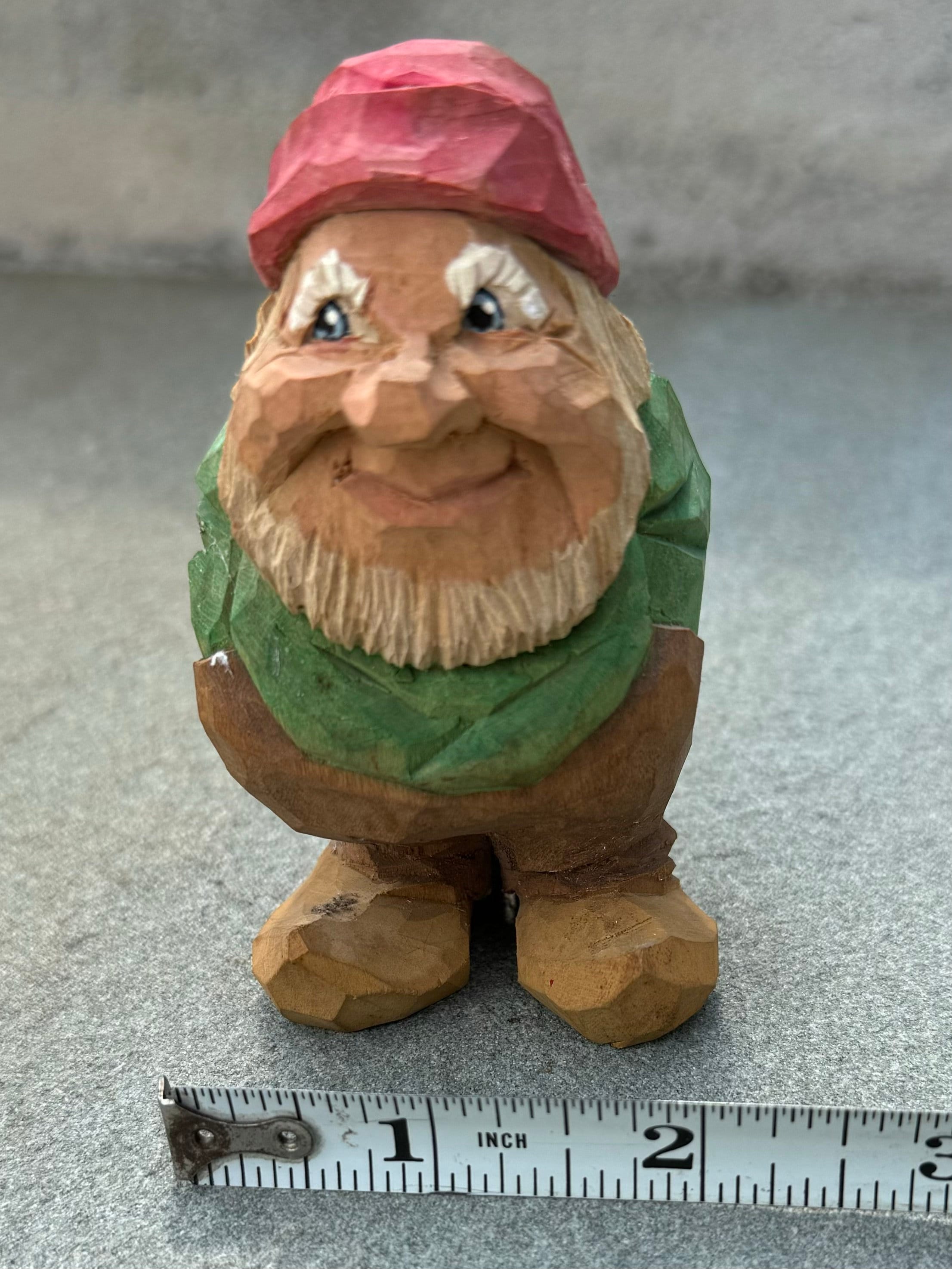Vintage Scandinavian Hand Carved & Painted Wood Gnome Figure 3 5/8"x 2 ...