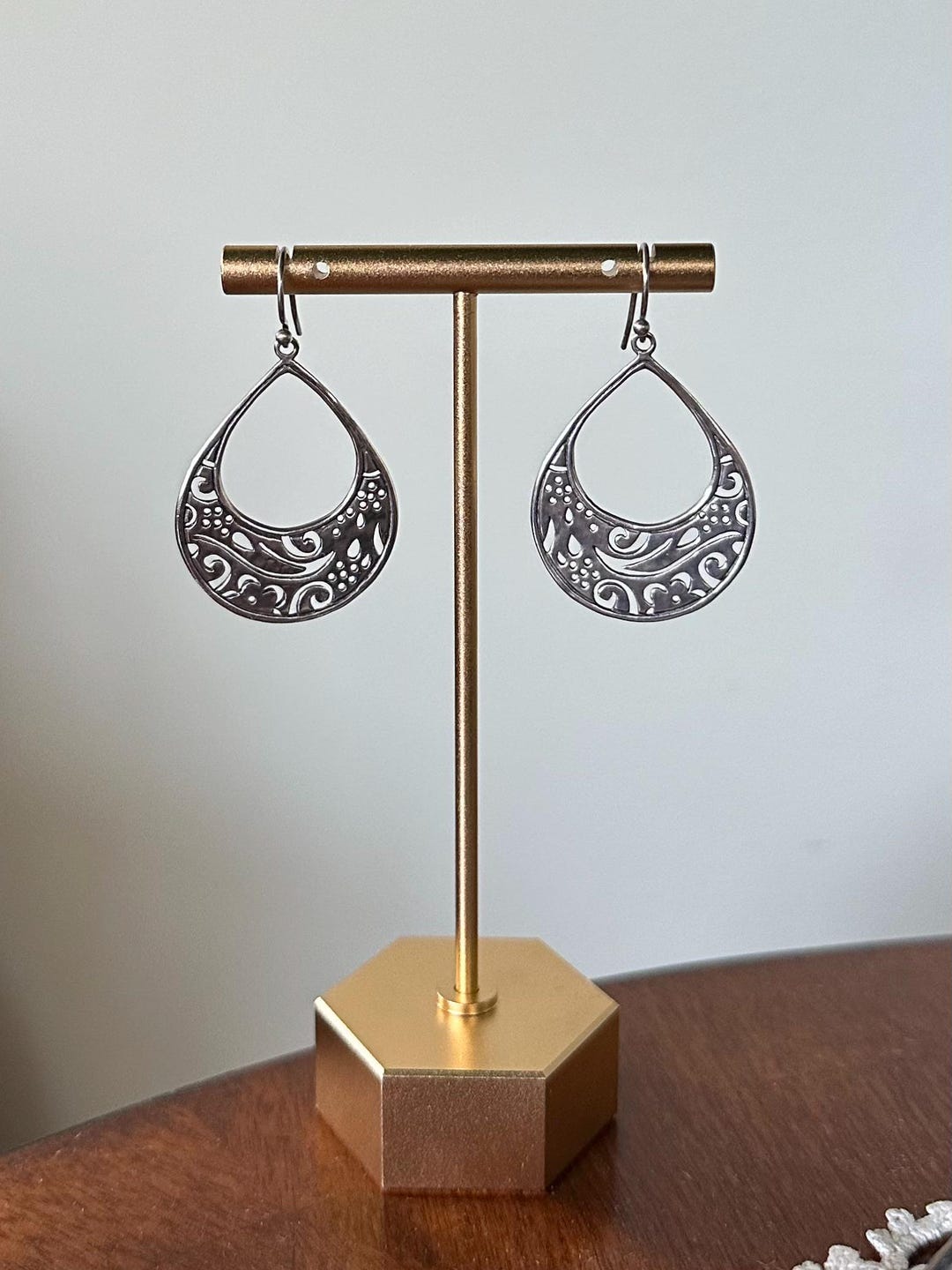 Sterling Silver 925 Filigree Cut Out Dangle Drop Earrings - Etsy