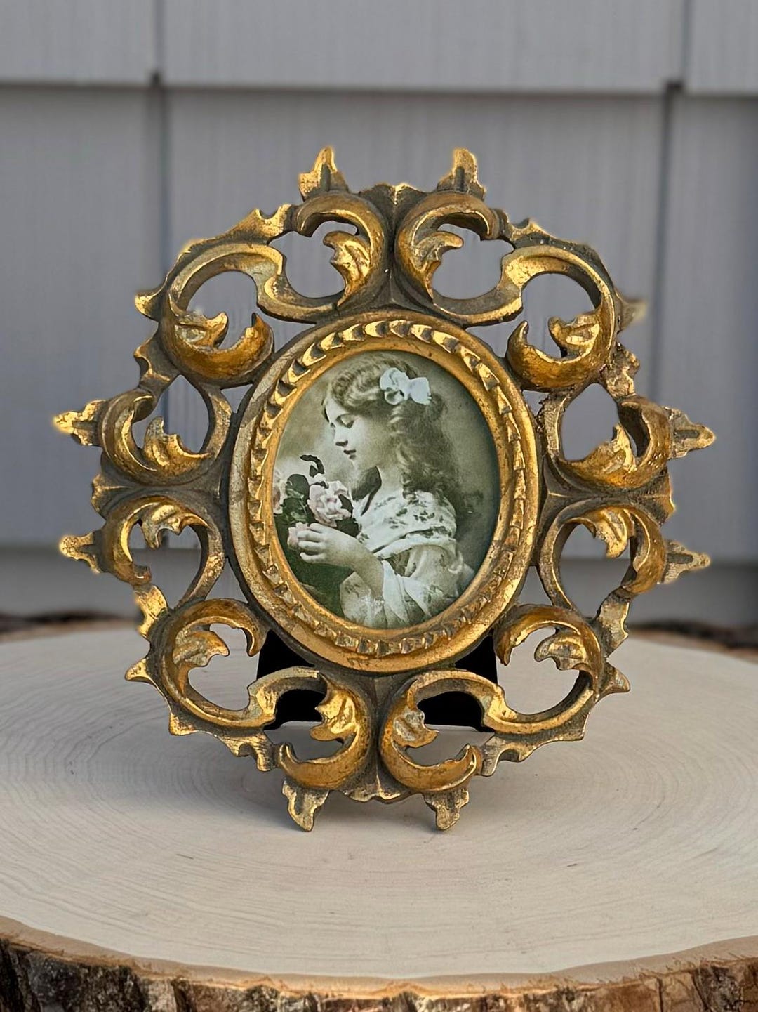 Vintage Art Noveau Ornate Gold Scroll Oval Frame Easel Back - Etsy