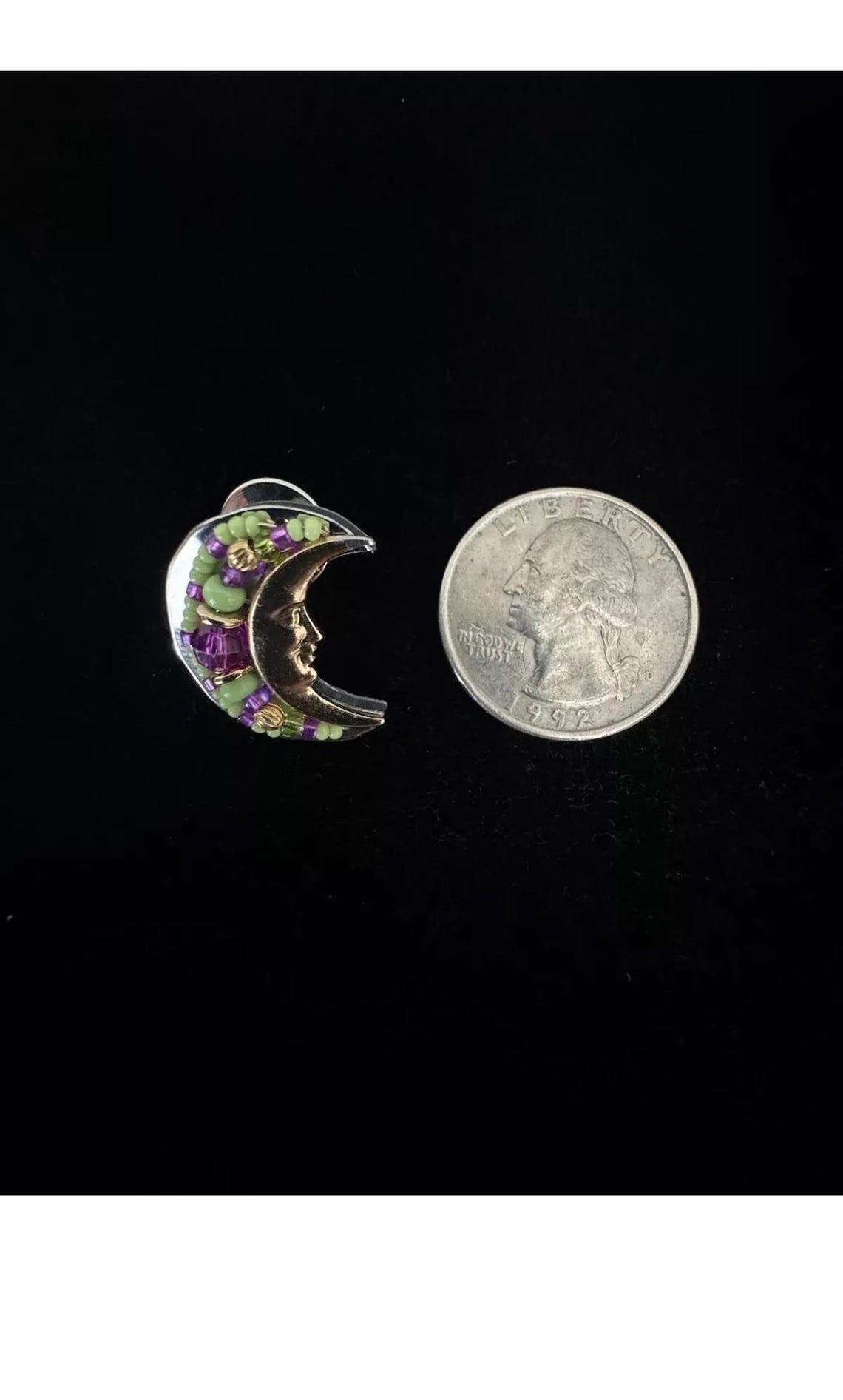 Liztech Celestial Moon Pin Signed Artisan Silver Gold Purple Green ...