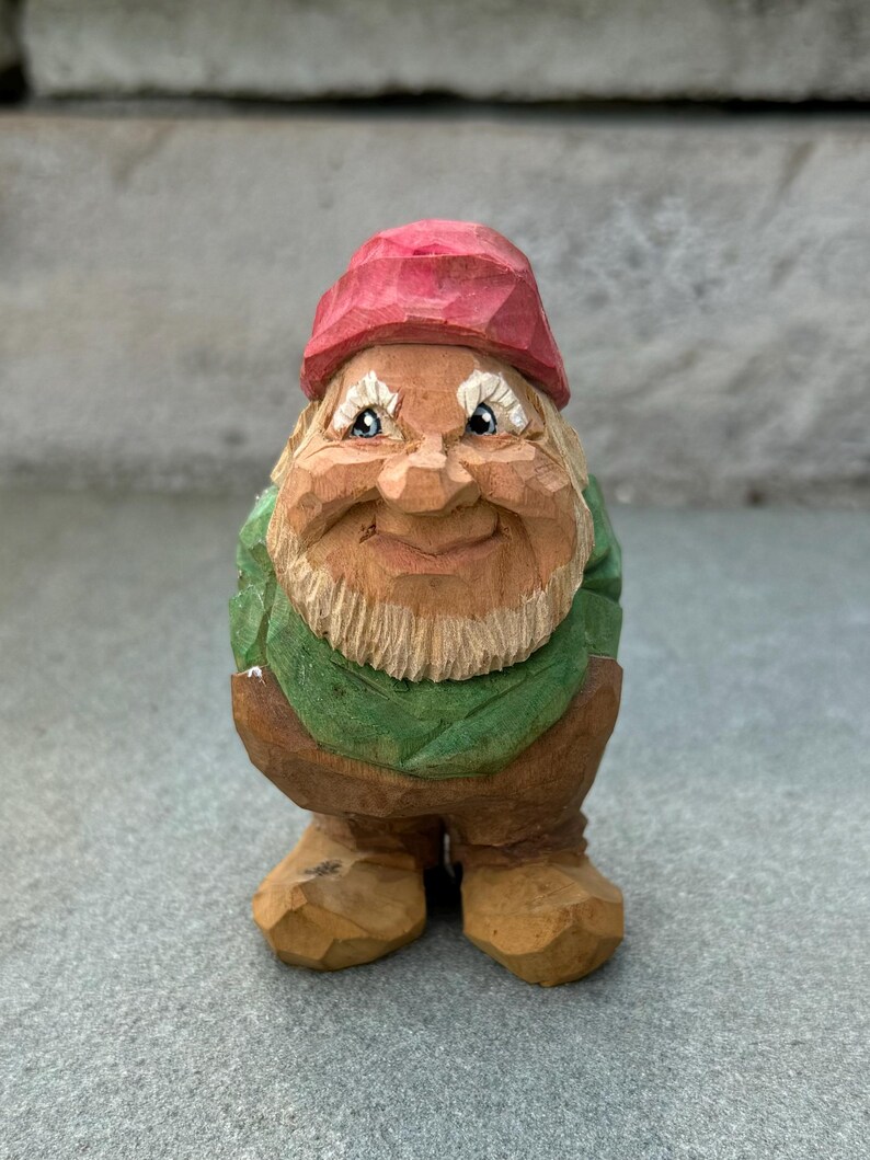 Vintage Scandinavian Hand Carved & Painted Wood Gnome Figure 3 5/8"x 2 ...
