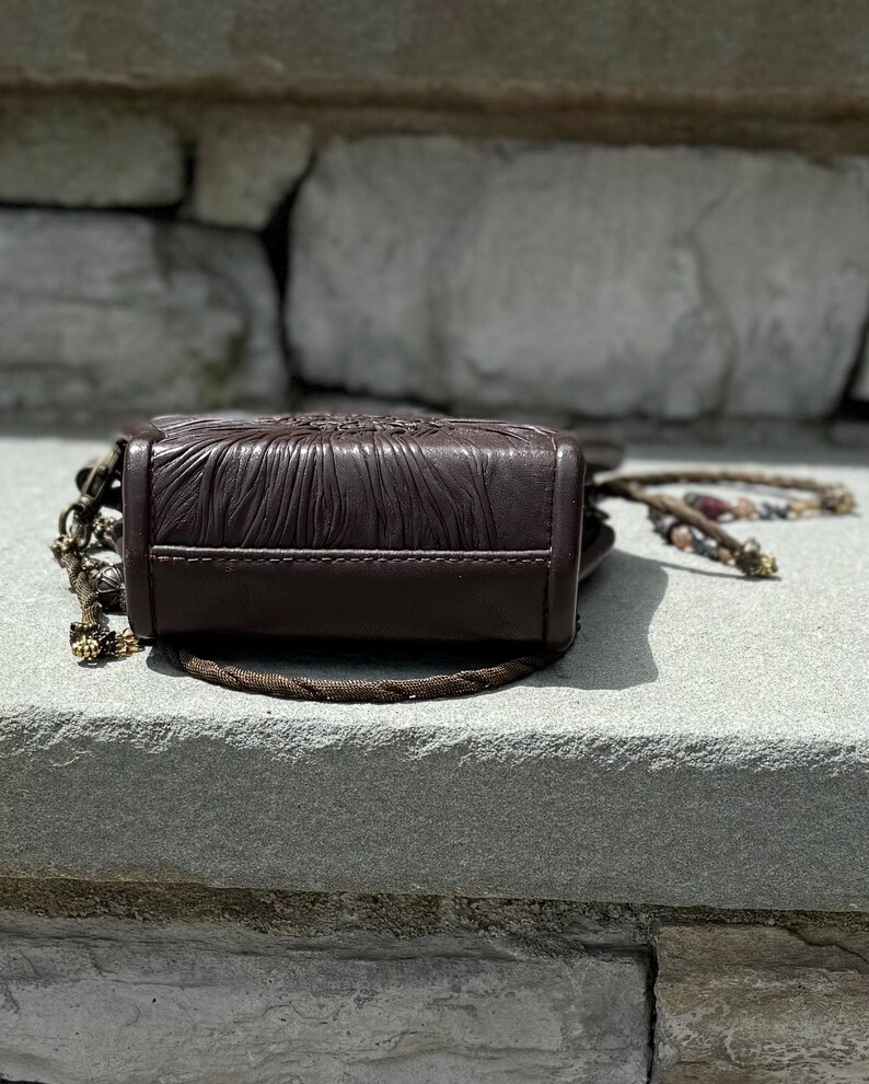 Brown Leather Purse Pocketbook With Mesh and Beads Strap - Hand Made ...