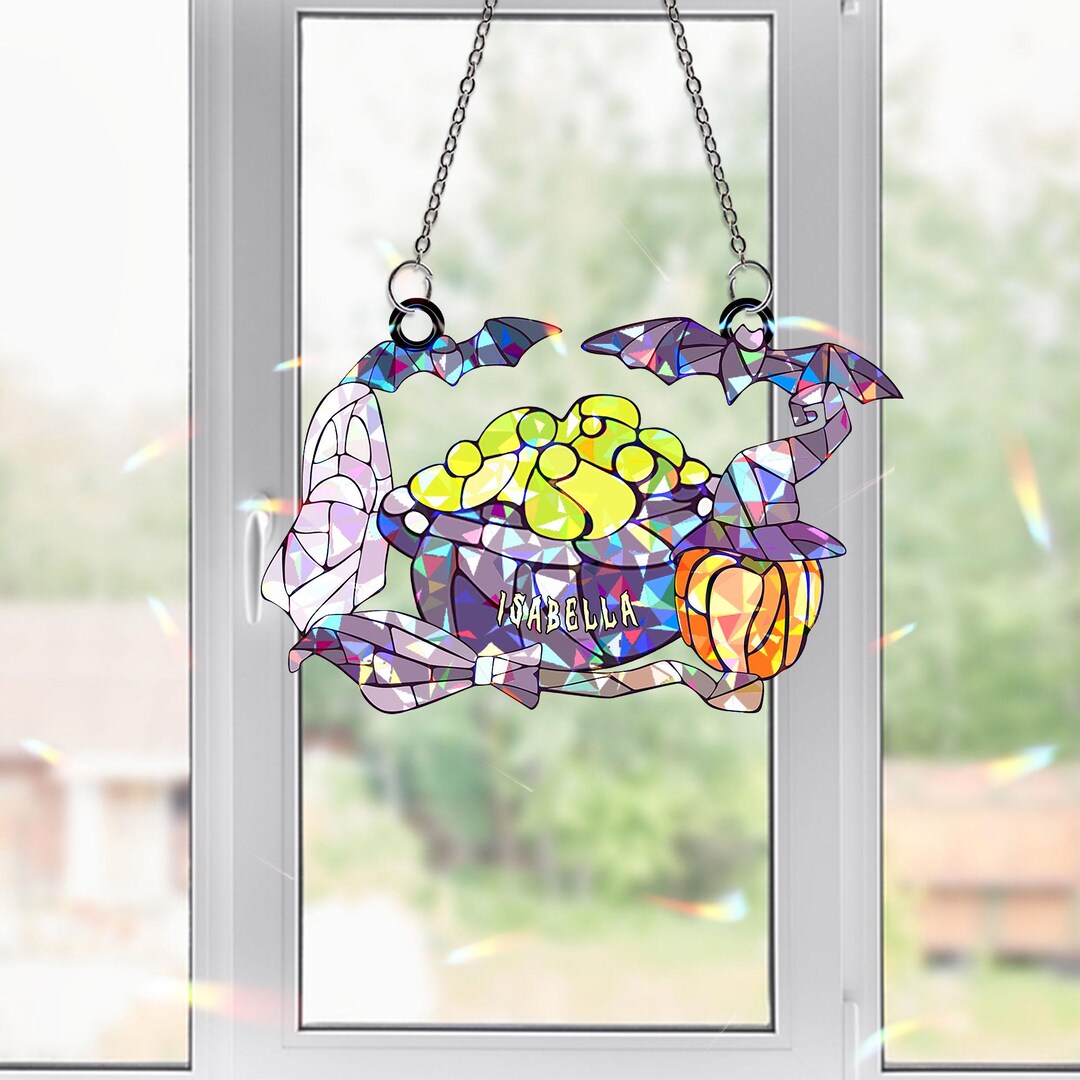 Personalized Halloween Witch Suncatcher, Custom Witch Caldron Broken ...