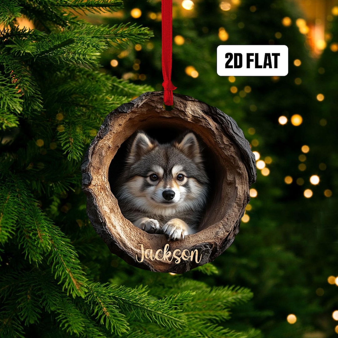 Personalized Pomsky 2D Flat Ornament, Custom Name Christmas Tree ...