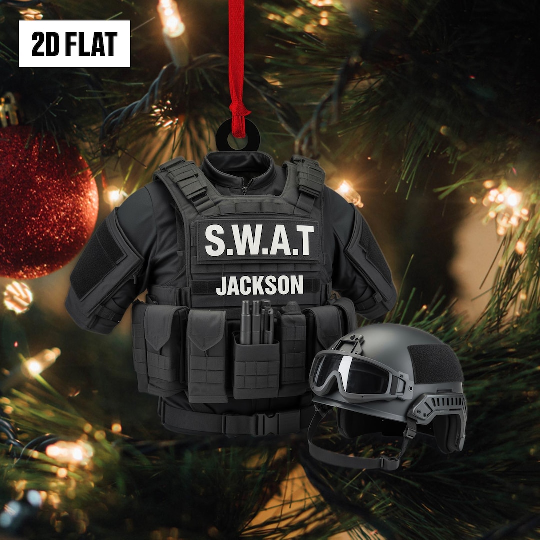 Personalized SWAT Police Christmas 2D Flat Ornament, Custom Name Law ...