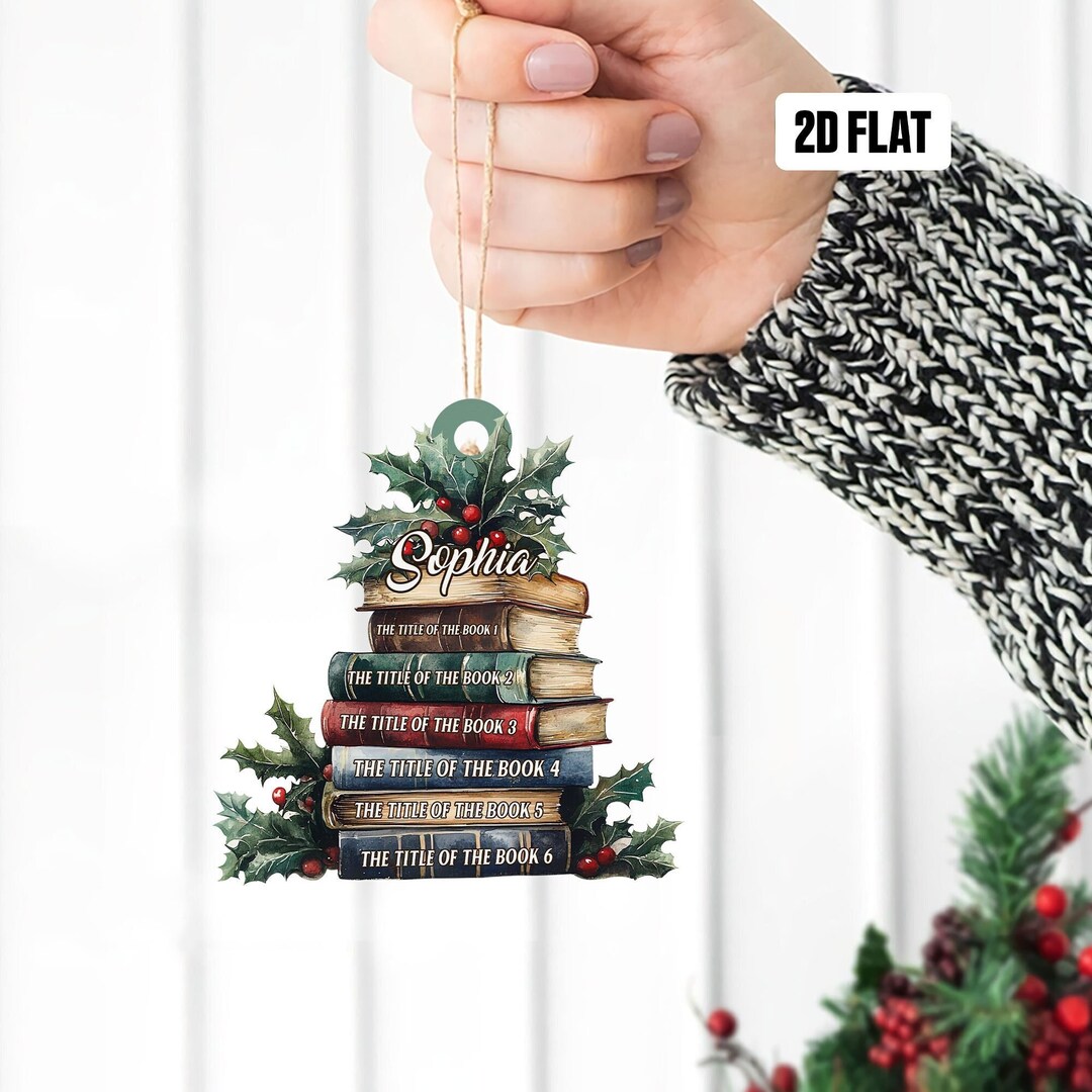 Custom Bookstack Christmas Ornament, Book Lover Ornament, Librarian Ornament, Custom Title of ...