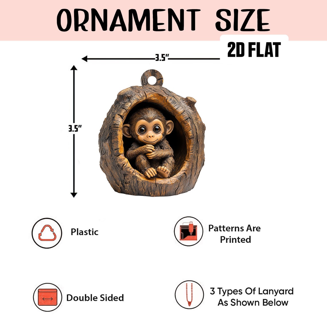 Monkey 2D Flat Ornament, Monkey Rearview Mirror Car Accessories, Monkey ...