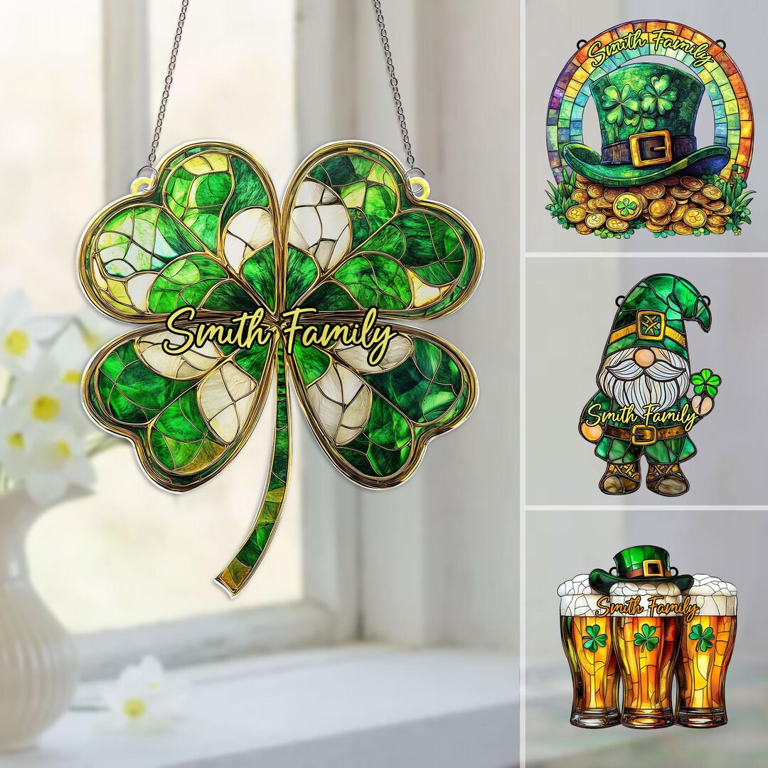 Personalized Shamrock Suncatcher, Custom Name Window Hanging, St ...