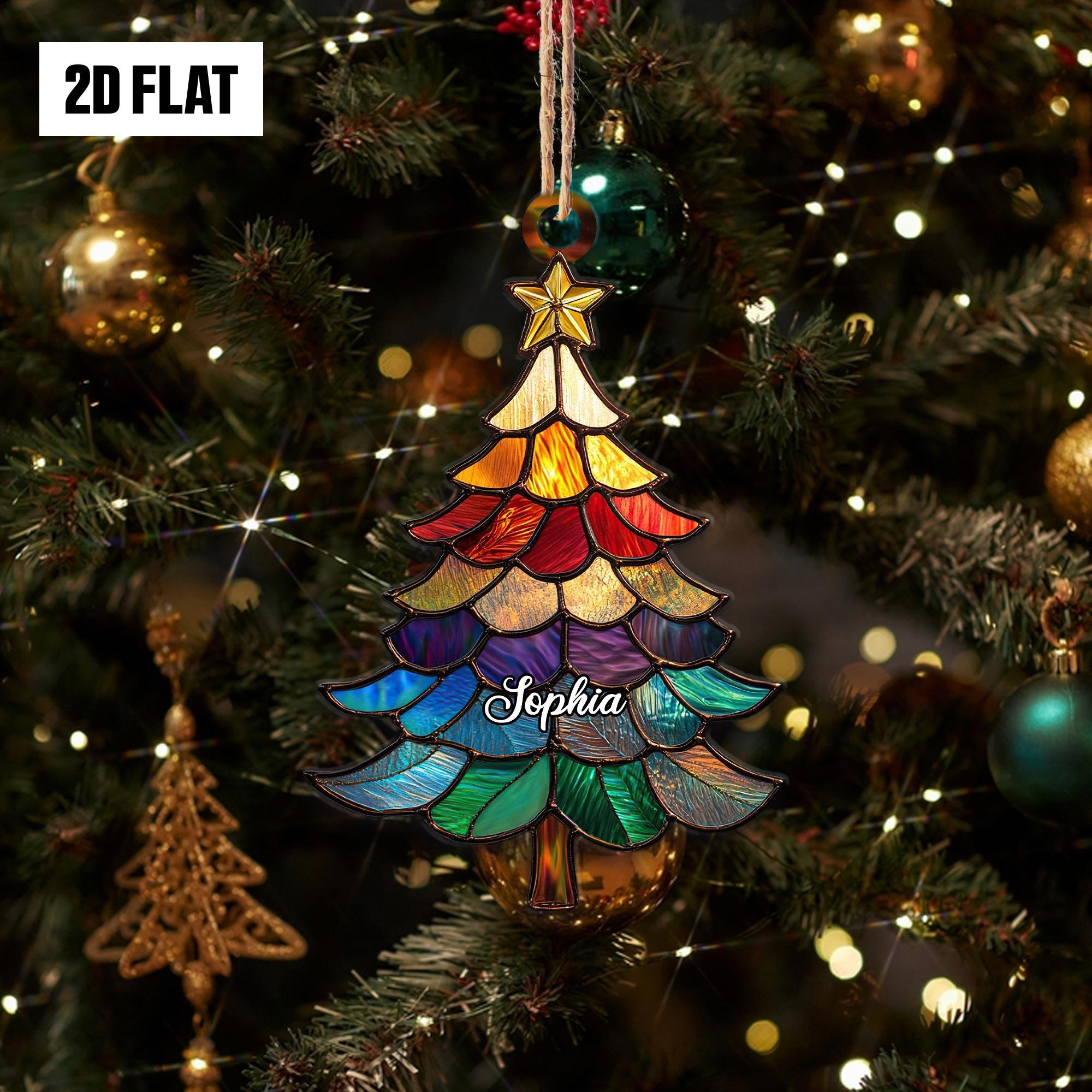 Personalized Christmas Tree 2D Flat Ornament, Custom Name Rainbow Tree ...
