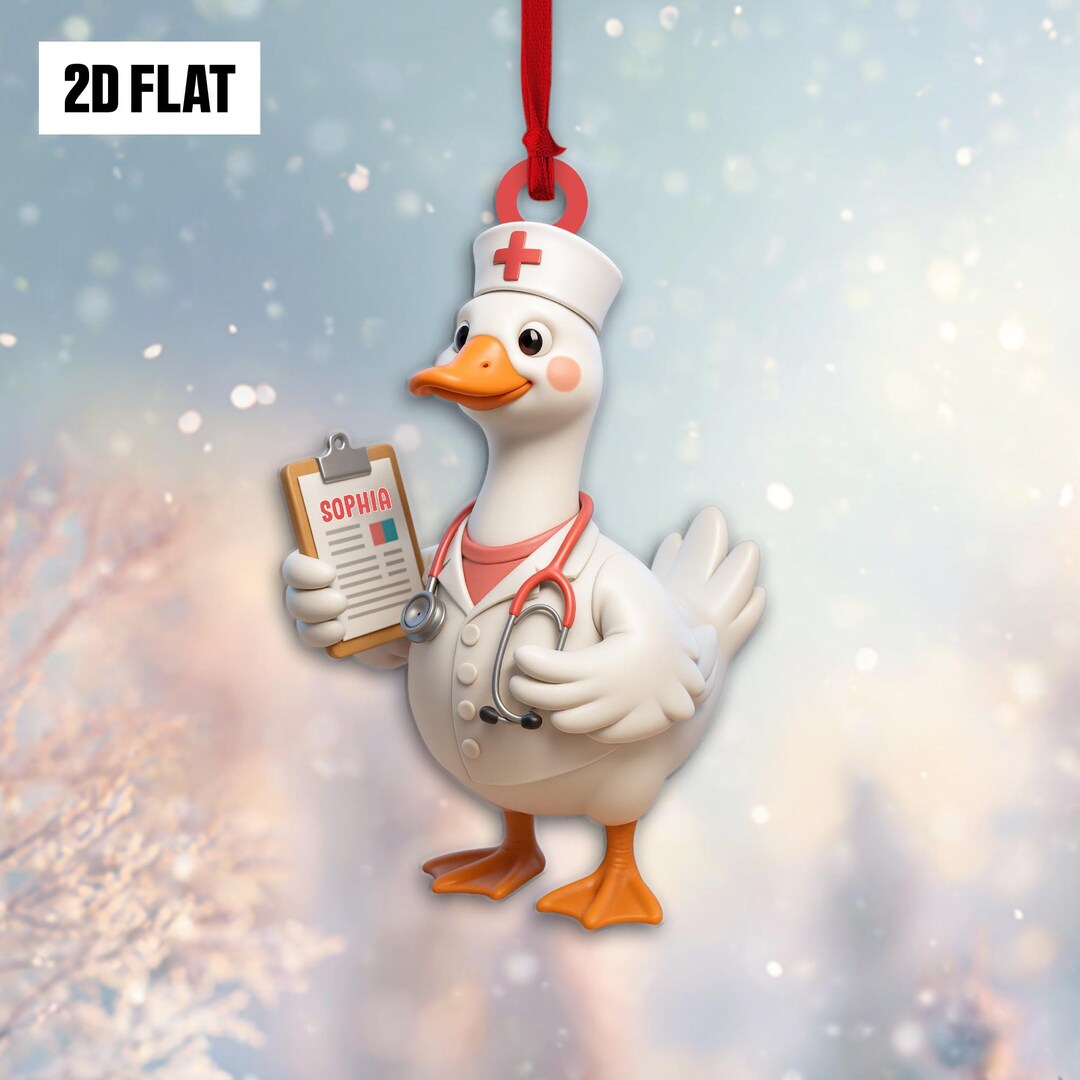 Personalized Silly Goose Nurse 2D Flat Ornament, Custom Name Nurse Car ...