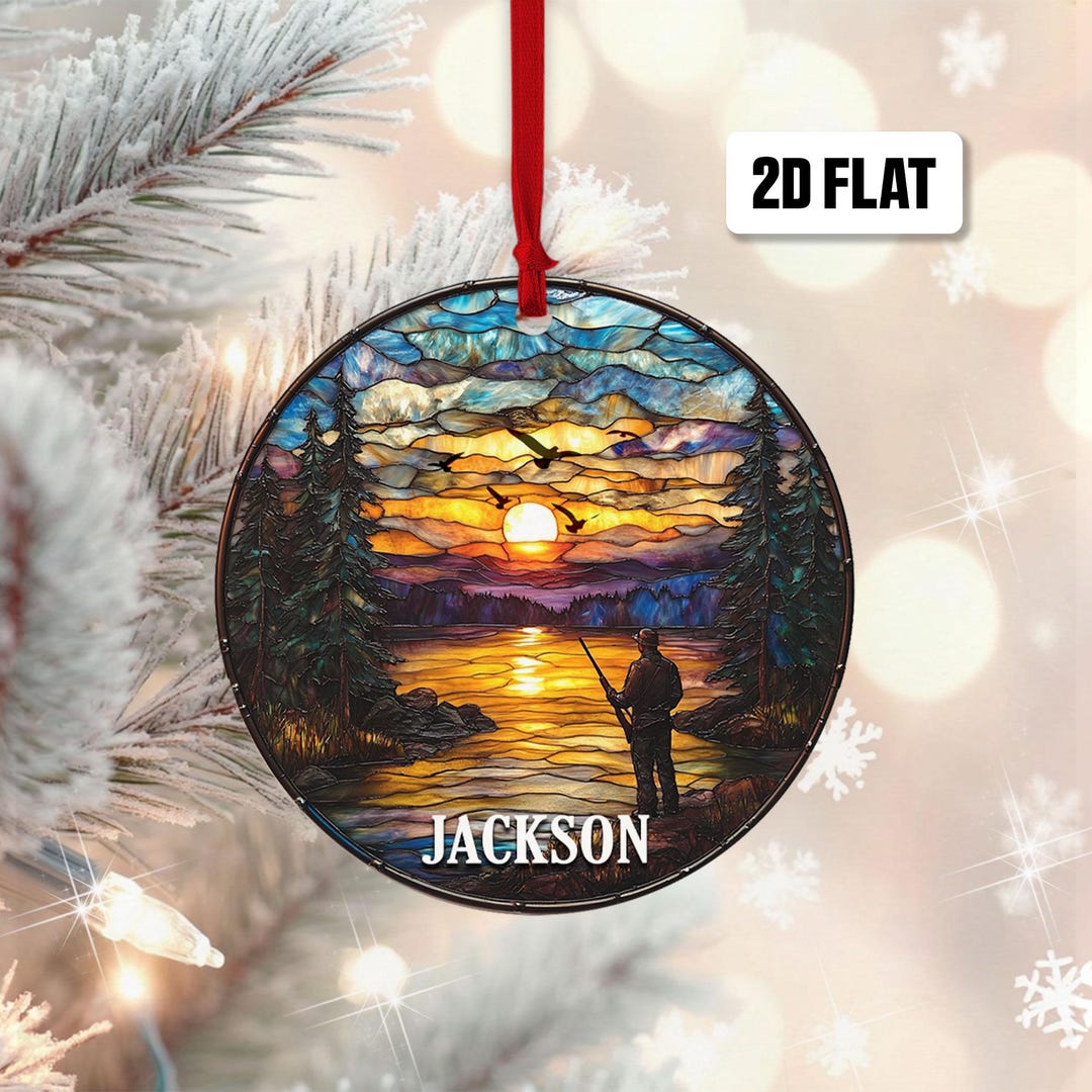 Personalized Deer Hunting 2D Flat Ornament, Custom Hunting Christmas ...