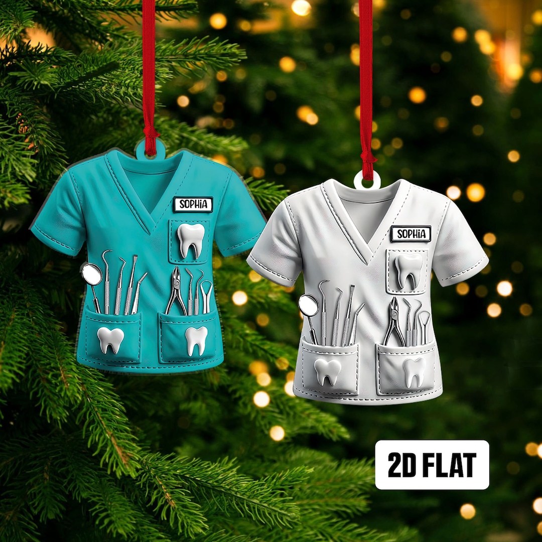 Personalized Dental 2D Flat Printed Ornament, Teeth Christmas Tree ...