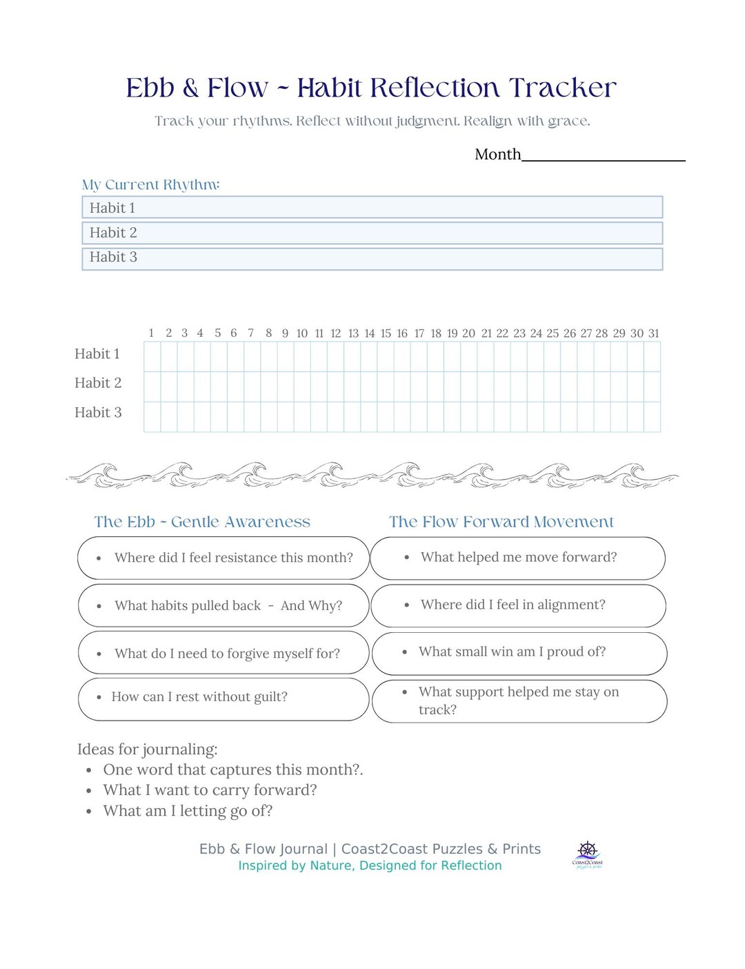 Ebb & Flow ~ Habit Reflection Tracker (printable PDF) Track Your Rhythm ...