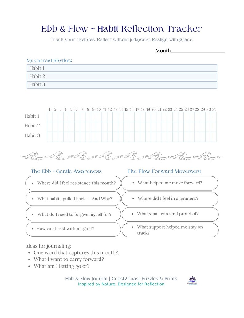 Ebb & Flow ~ Habit Reflection Tracker (printable PDF) Track Your Rhythm ...