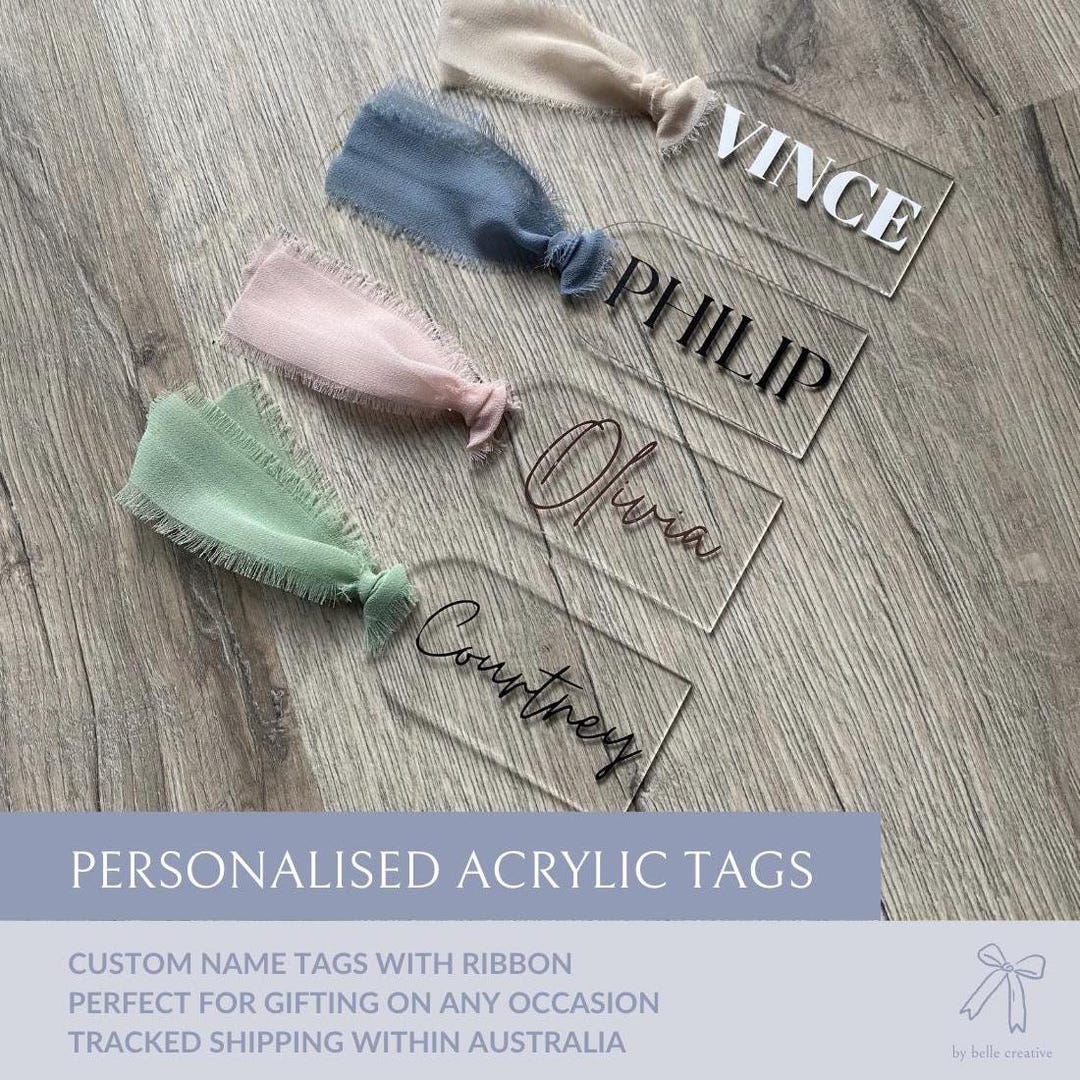 Personalised Clear Acrylic Name Tag With Chiffon Ribbon | Place Setting ...