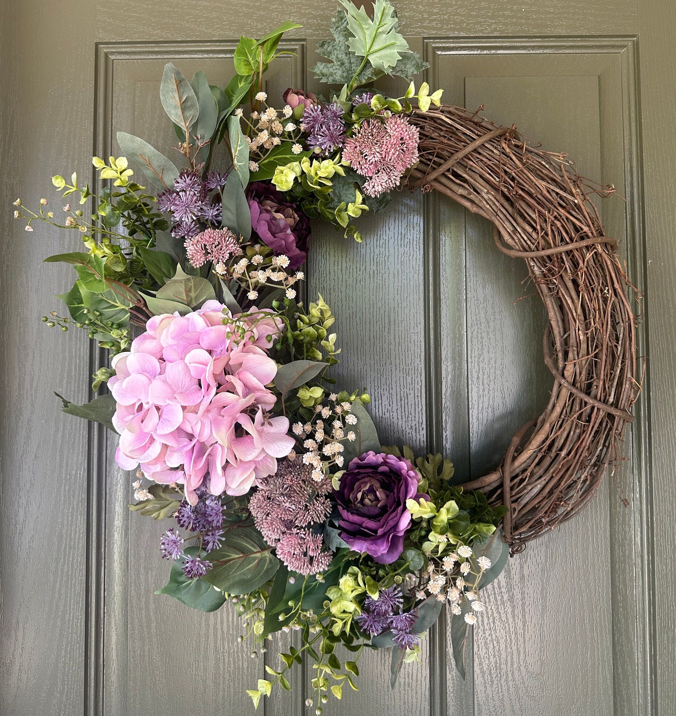 Lavender-light Pink Rose and Hydrangea All Year Round Door Wreath - Etsy