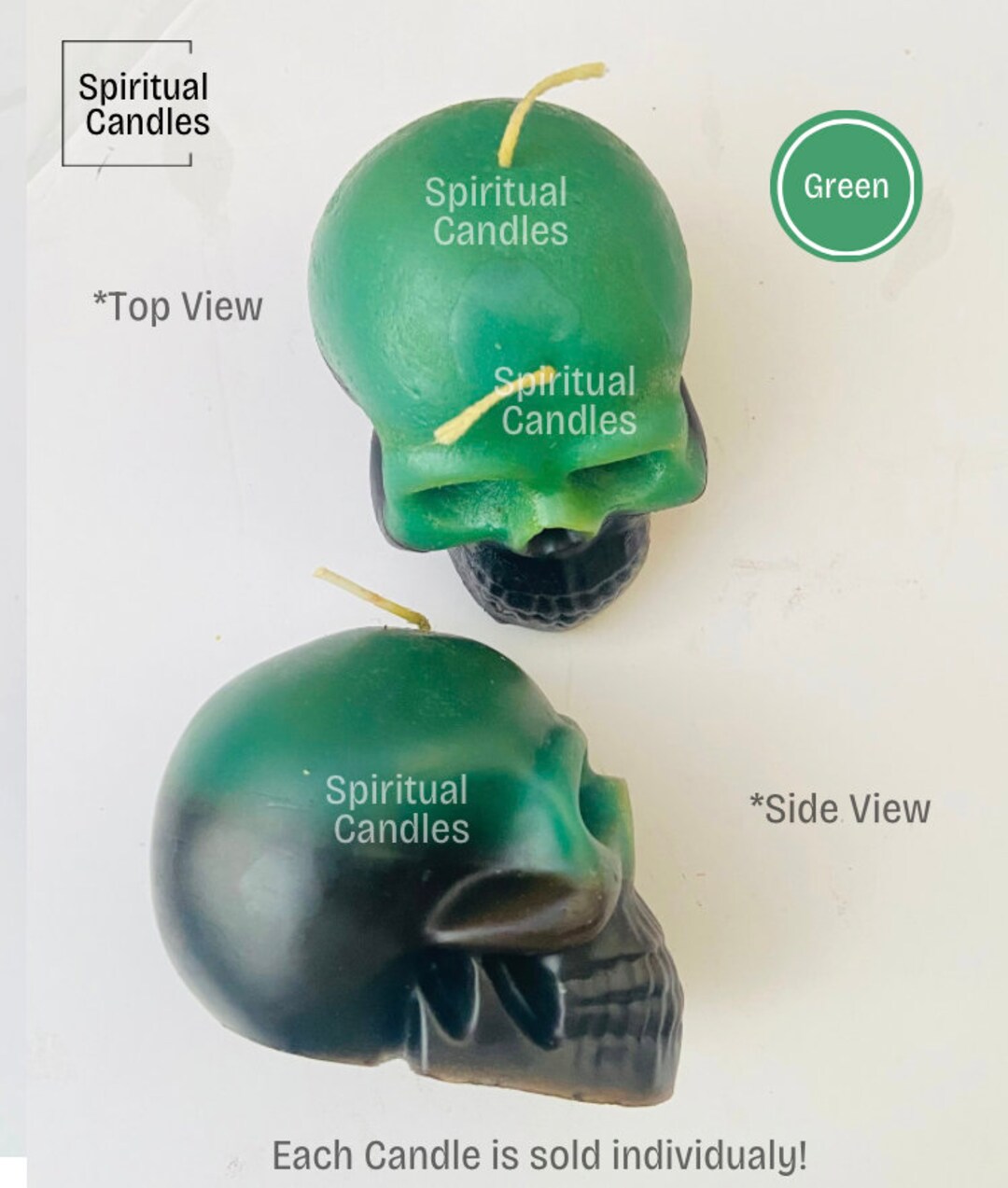 Green Reversible Skull Candles, Skull Candles, Money Spells, Cleansing ...