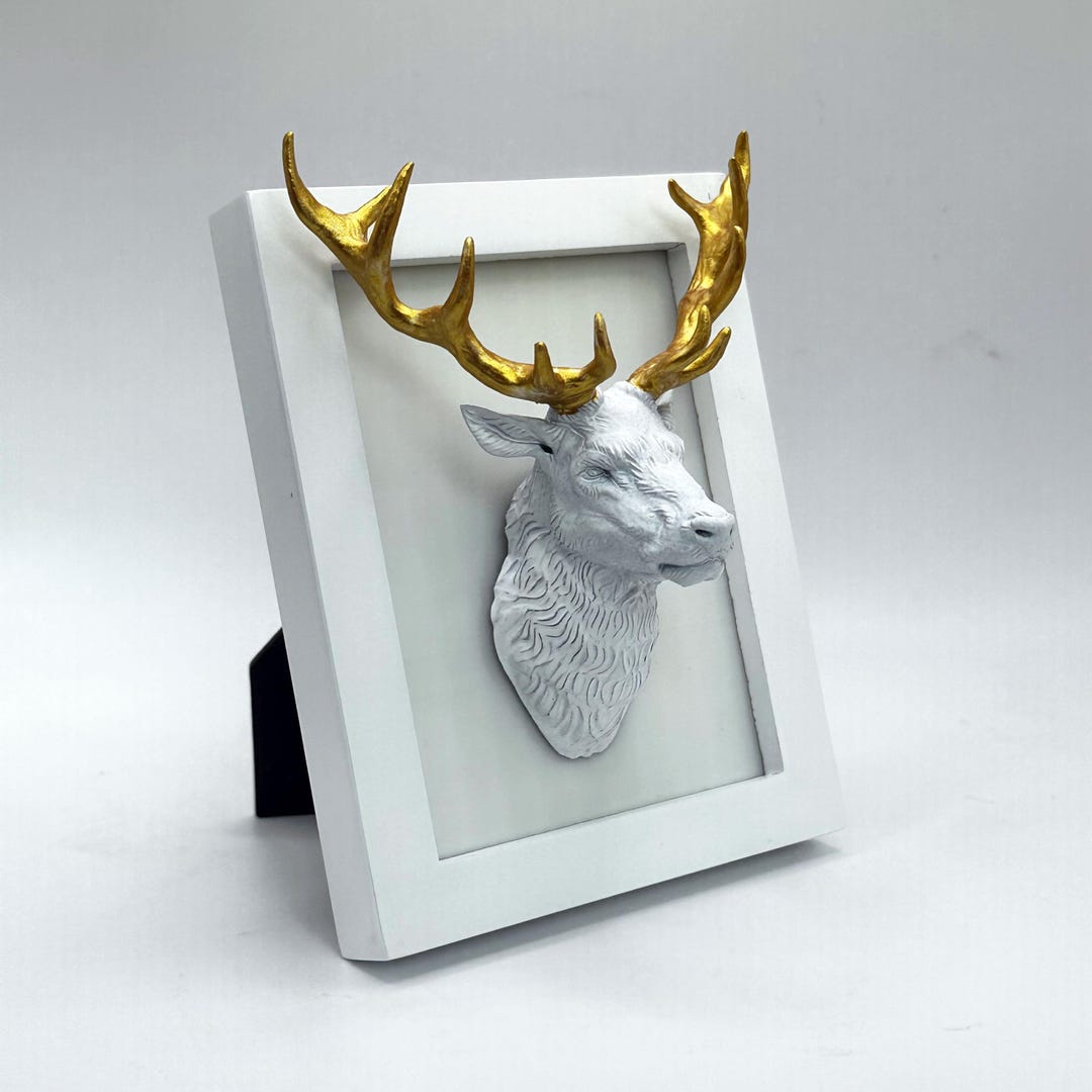 Framed Stag Head Tabletop | Deer Head Wall Mount | Mini Animal Home ...