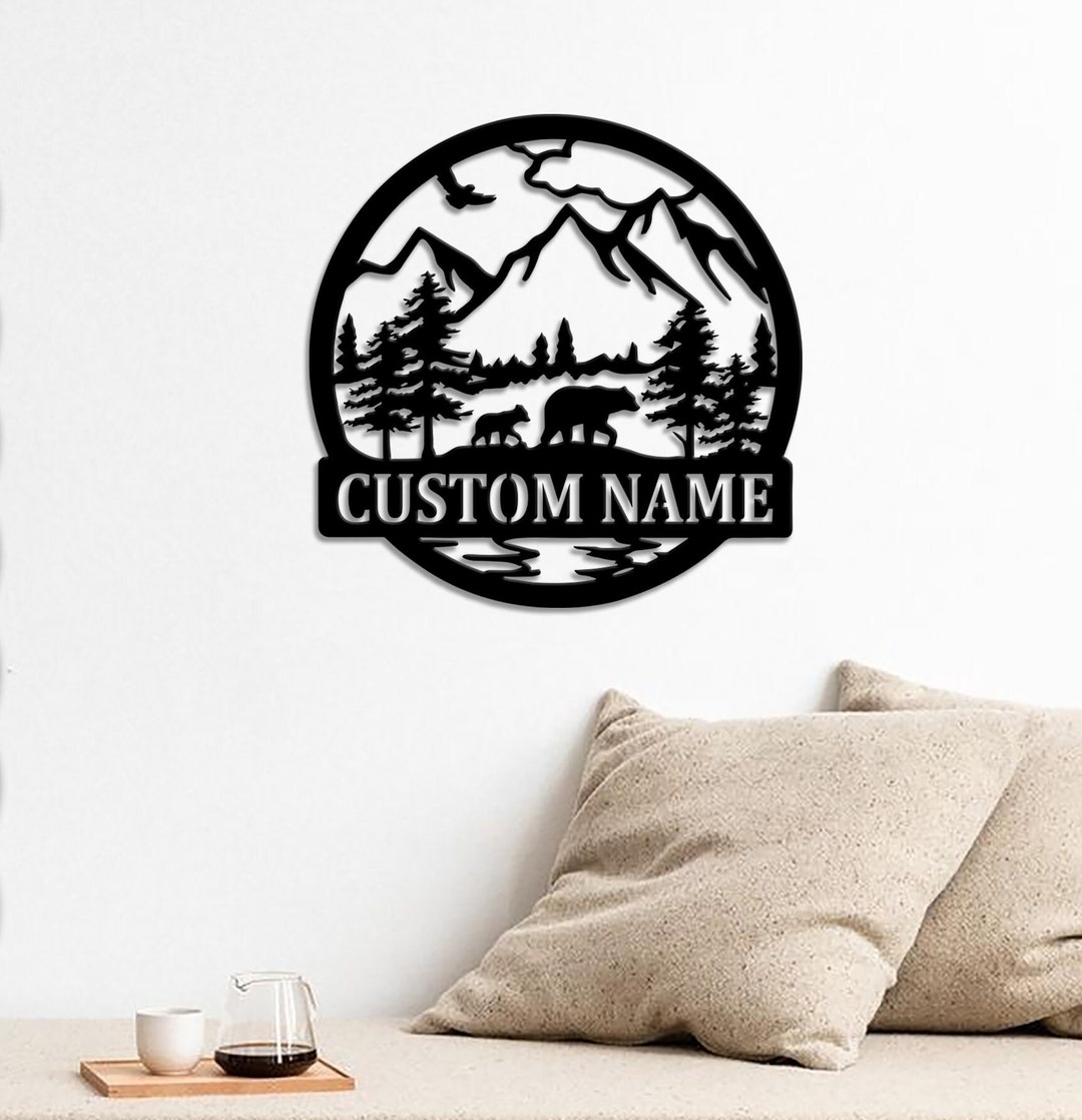 Personalized Wilderness Bear Cabin Sign, Bear Metal Wall Art, Metal ...