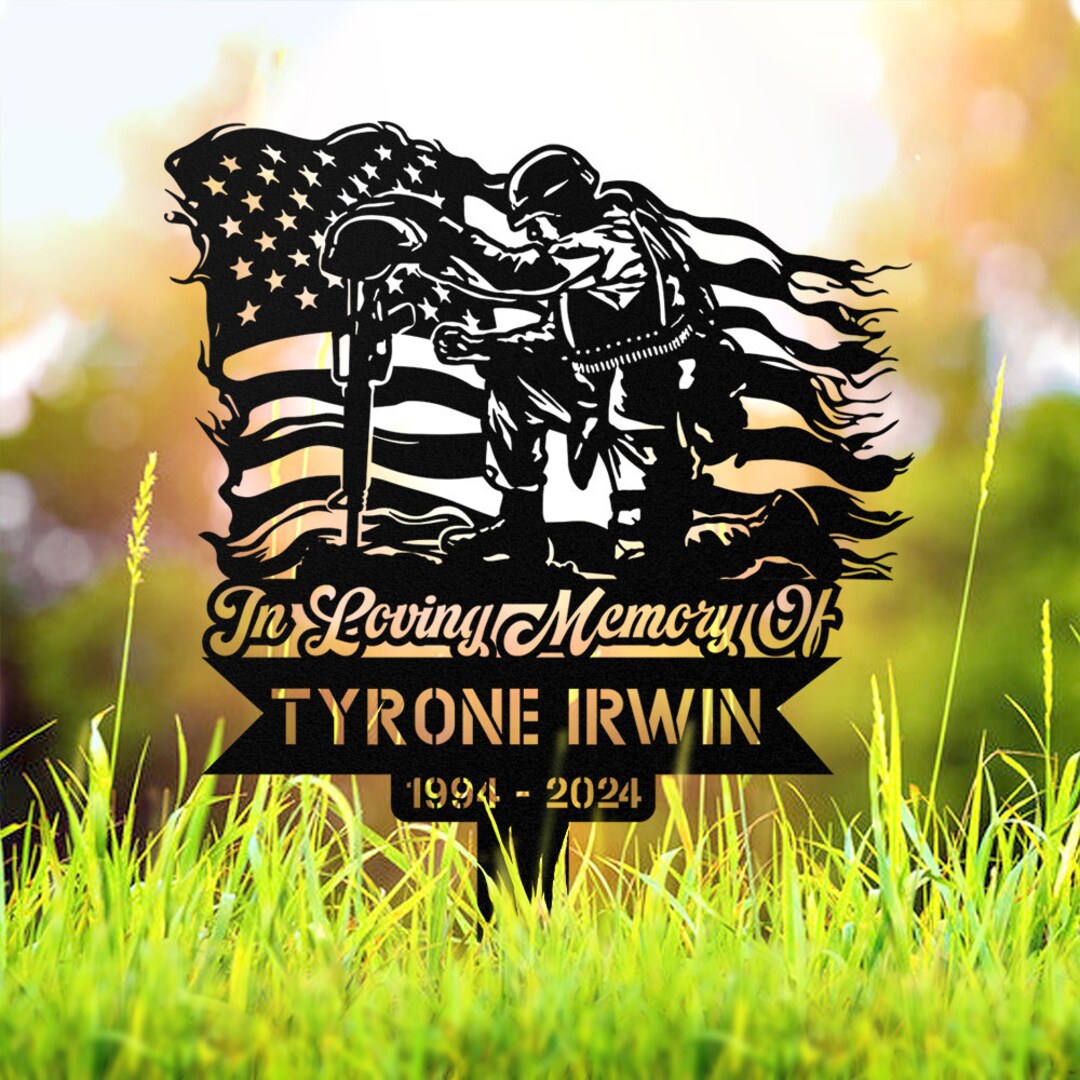 Custom Soldier Kneeling Metal Memorial Stake Personalized Veteran Name ...