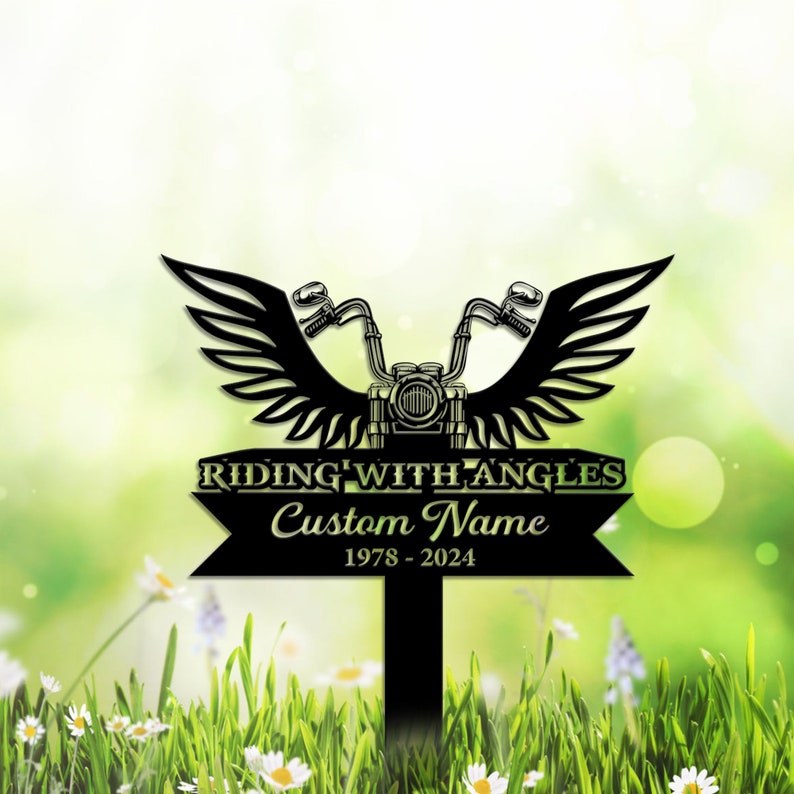 Custom Motorcycle With Wings Memorial Stake, Rider Loss Metal Stake ...