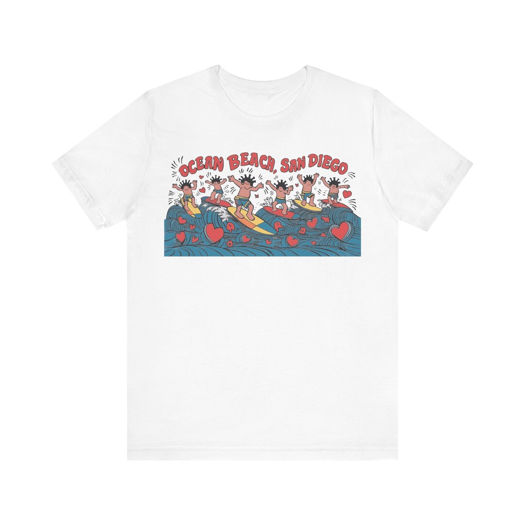 Ocean Beach San Diego Cartoonish Design T-shirt | Retro Graphic Tee ...