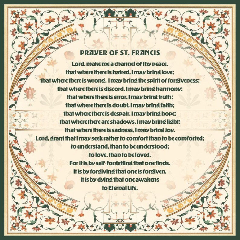 PRINTED, Prayer of St. Francis Poster, 12x12 or 10x10 Christian Wisdom ...