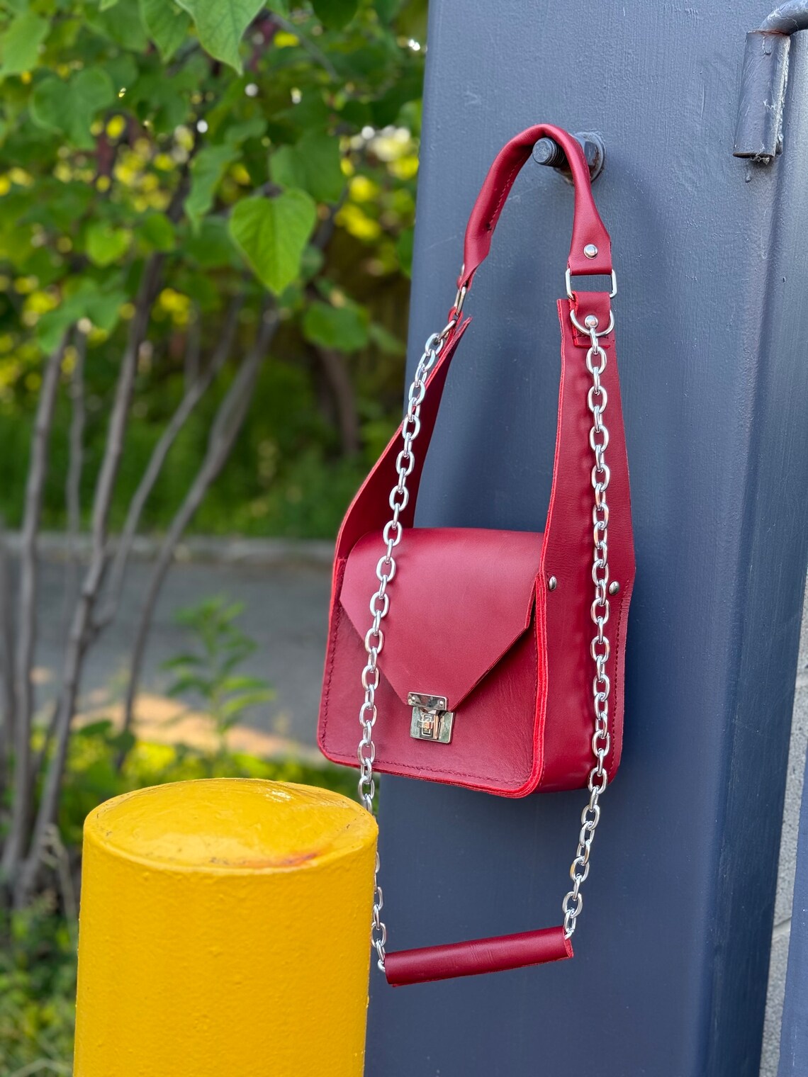 Handmade Dark Red Leather Bag, Box Inspired Thick Full Grain Leather ...