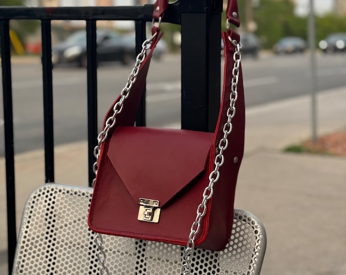 Handmade Dark Red Leather Bag, Box Inspired Thick Full Grain Leather ...