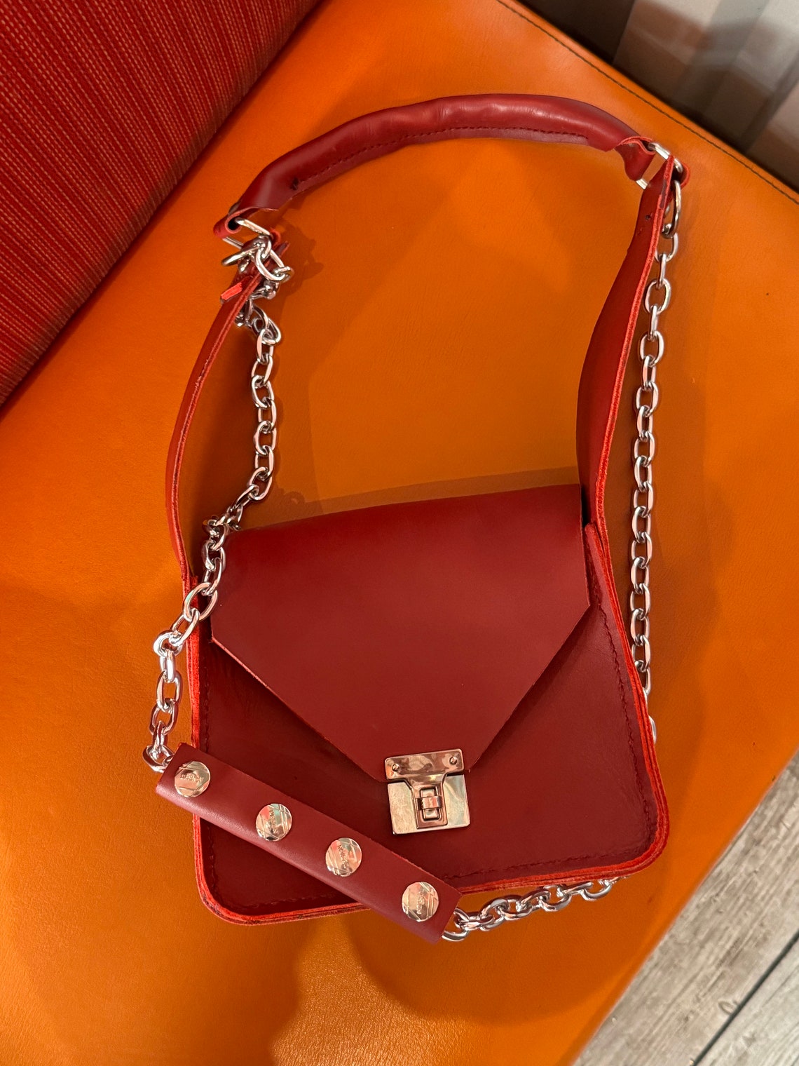 Handmade Dark Red Leather Bag, Box Inspired Thick Full Grain Leather ...