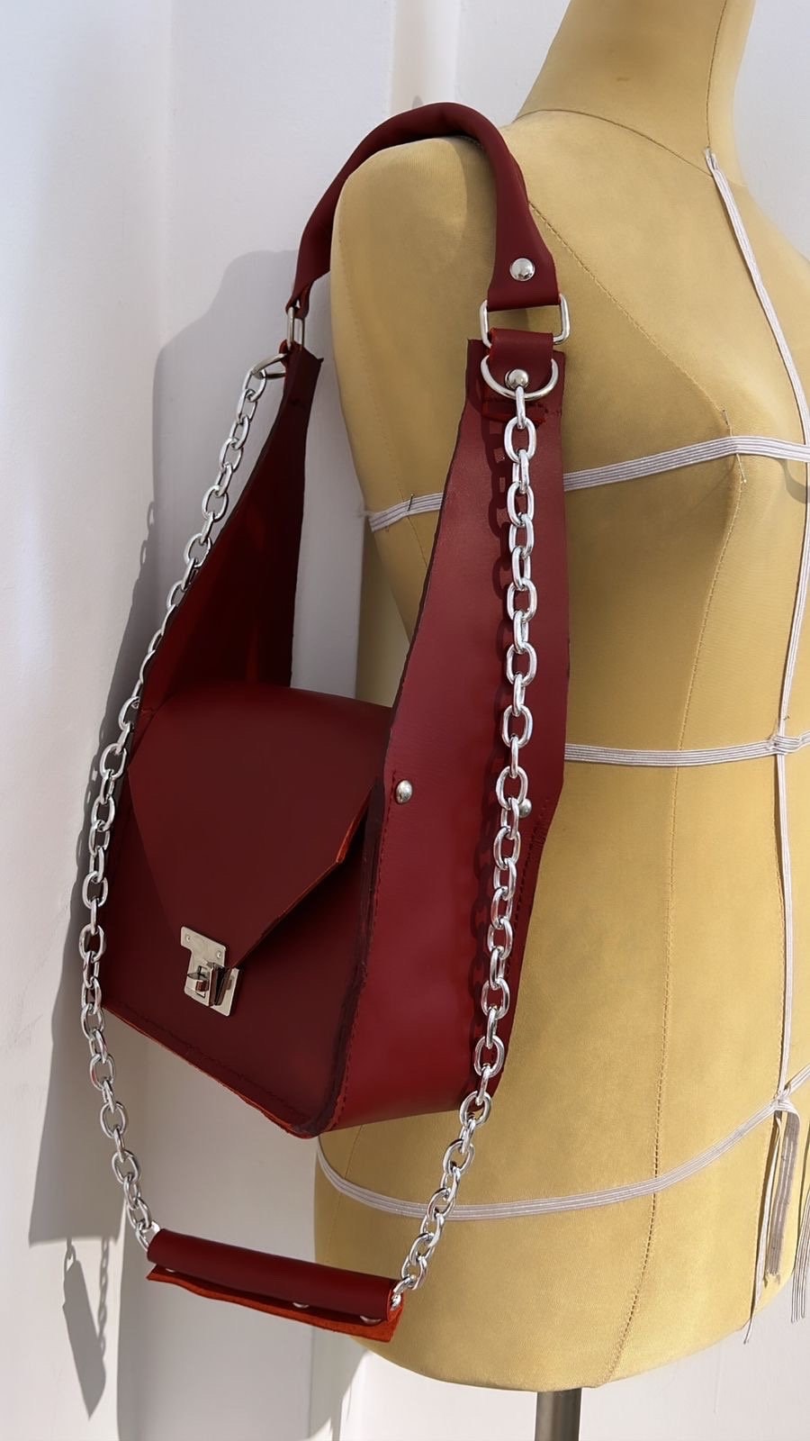 Handmade Dark Red Leather Bag, Box Inspired Thick Full Grain Leather ...