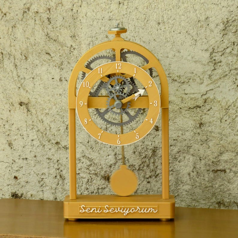 A Desk Clock Made of a Pendulum and Gears, Featuring a Real Mechanism ...