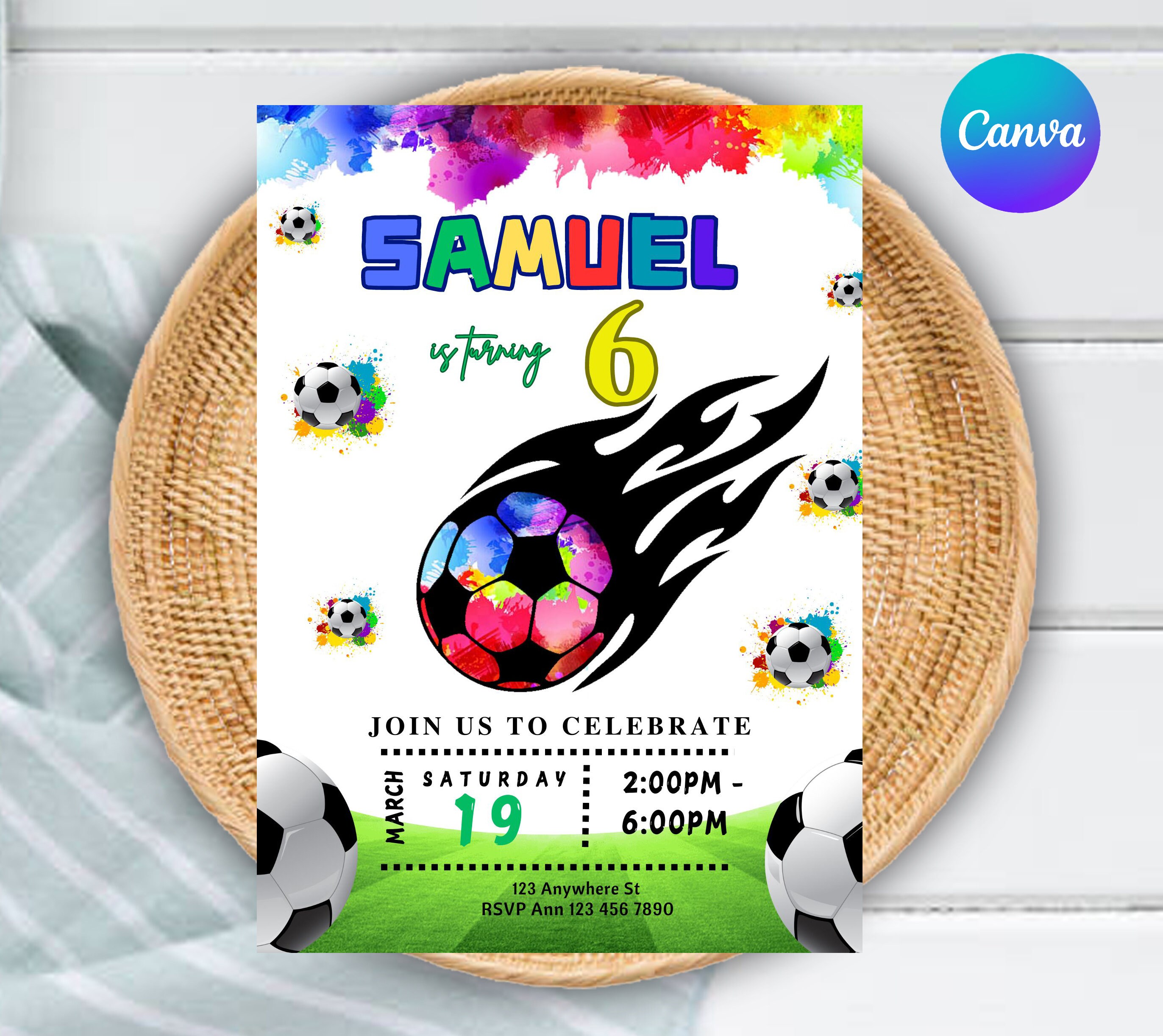 EDITABLE Soccer Birthday Invitation Template, Soccer Party Invitation ...